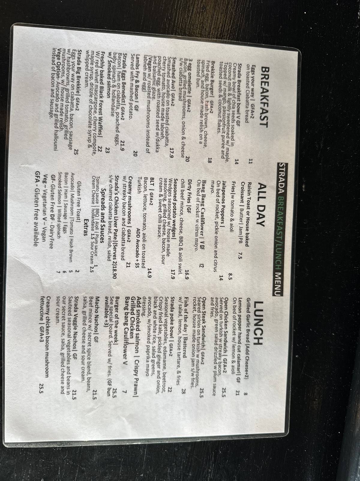 Menu at Strada Cafe/Restaurant, Masterton