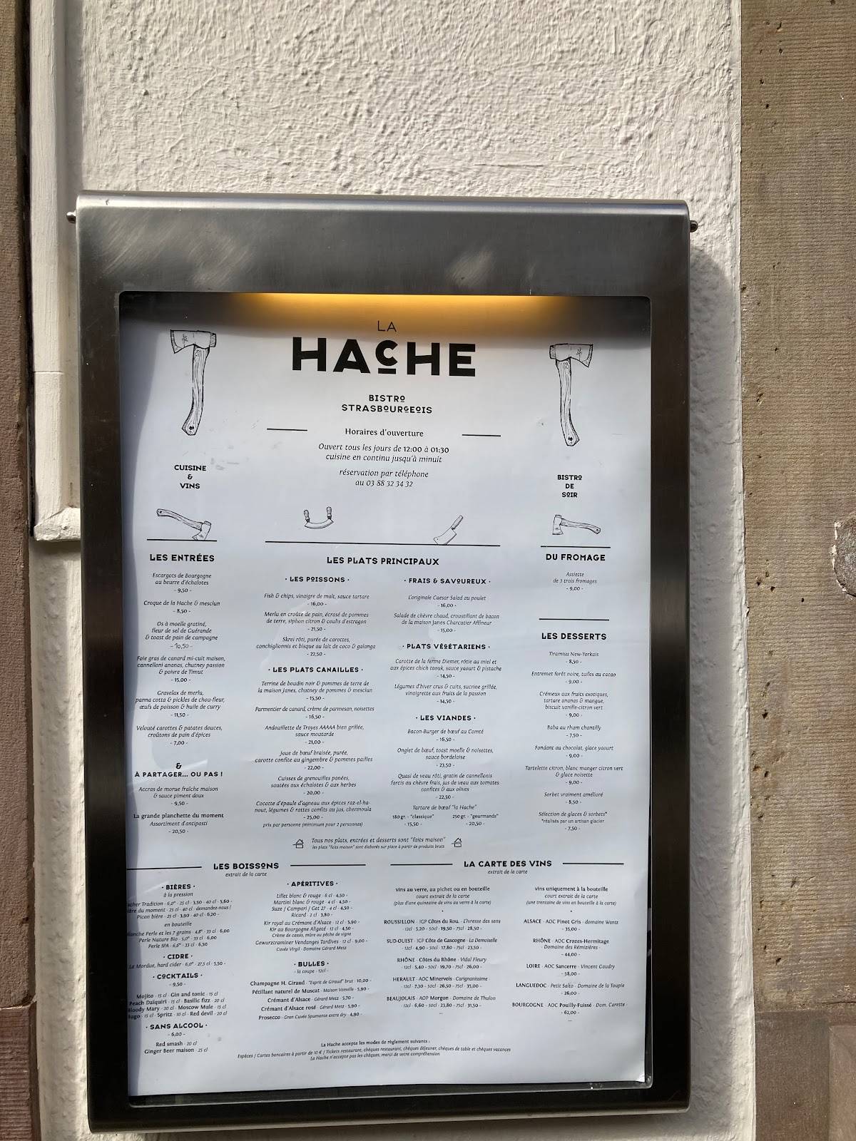 Menu au La Hache restaurant, Strasbourg