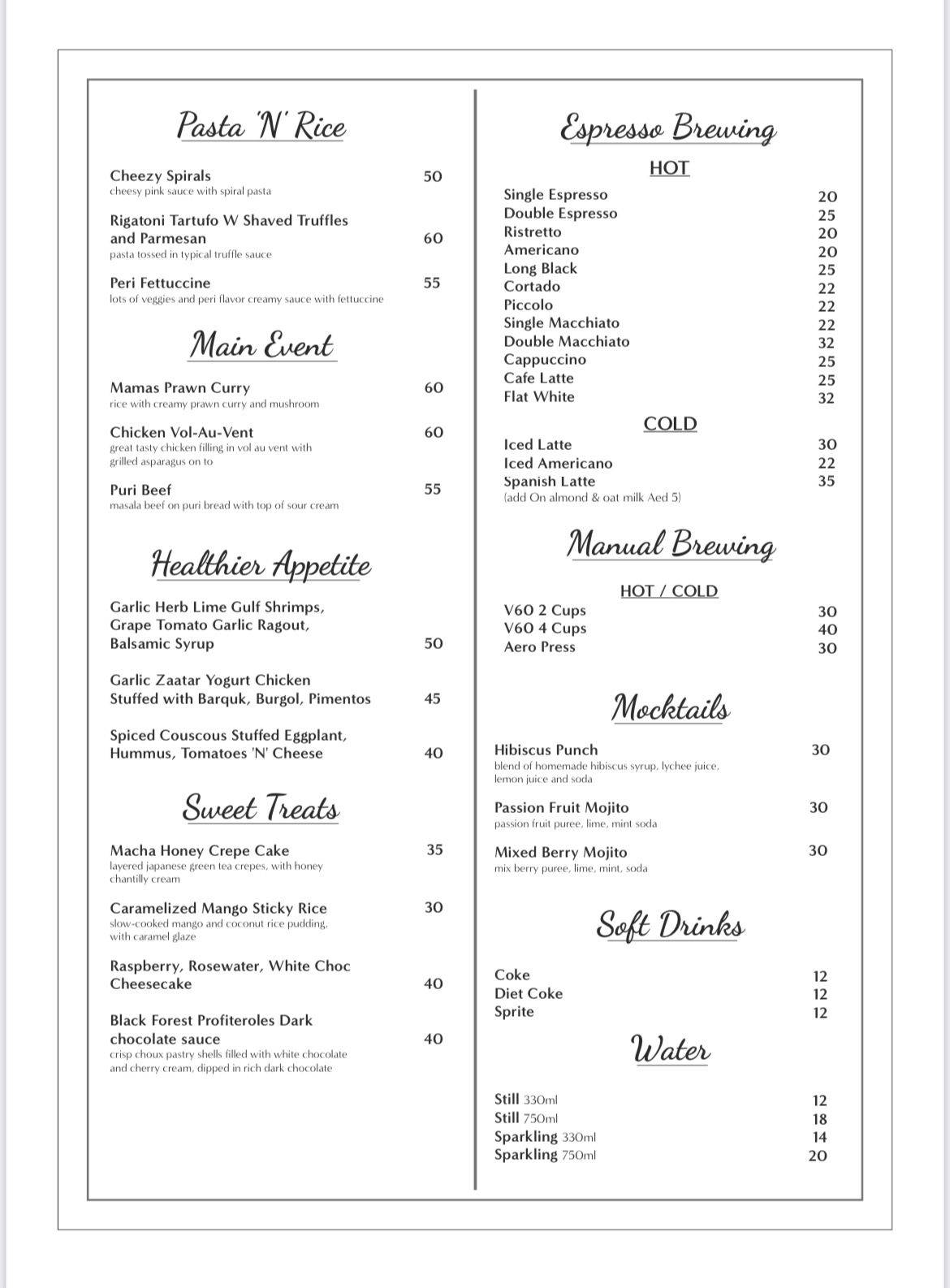 Menu at Street 9 Cafe, Abu Dhabi
