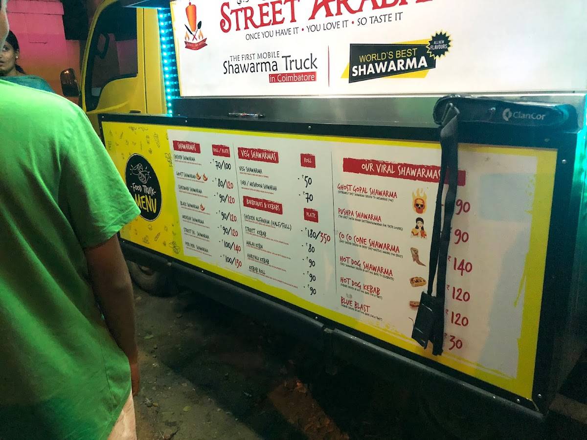 Menu at Street Arabiya Ramanathapuram, Coimbatore, X2W6+WJX