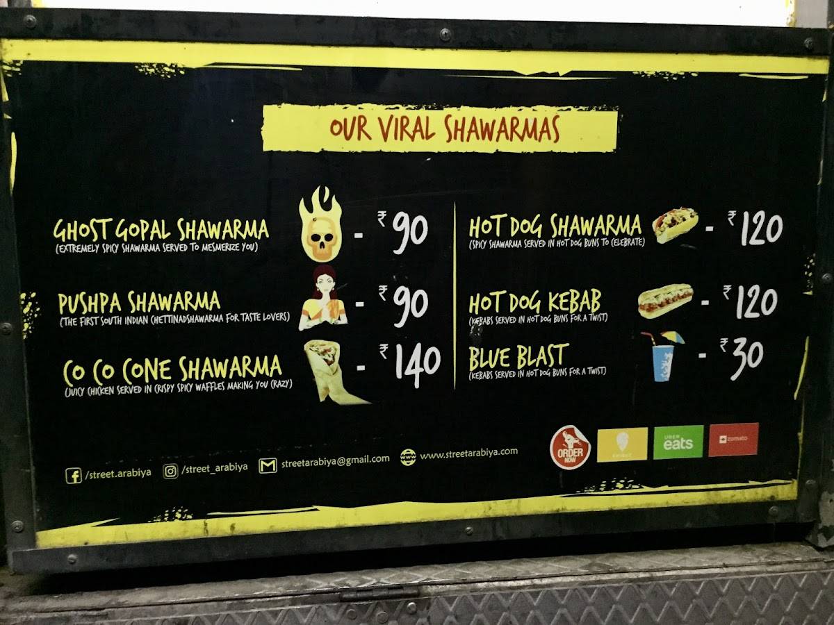 Menu at Street Arabiya Ramanathapuram, Coimbatore, X2W6+WJX