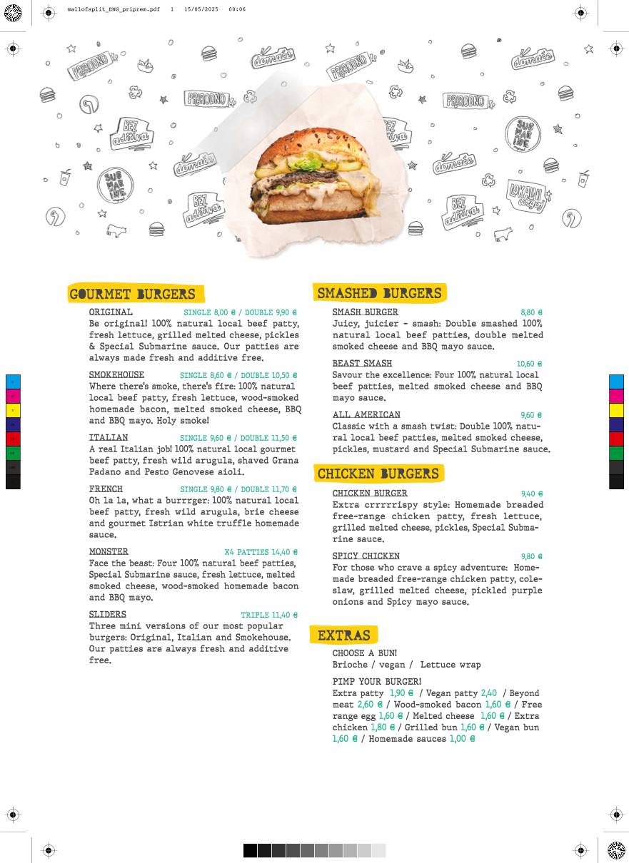 Menu da Submarine Burger - Mall Of Split ristorante, Spalato