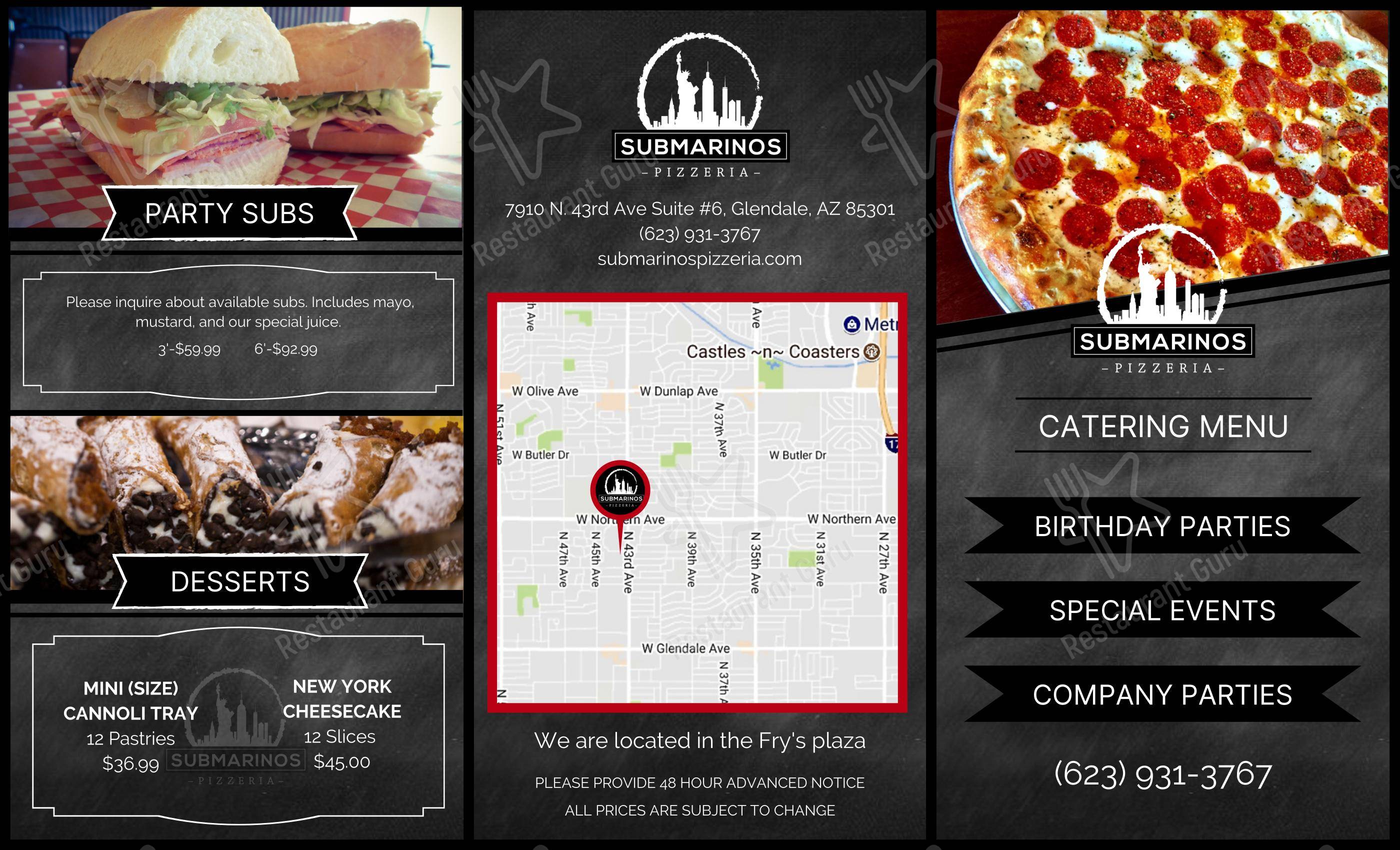 Menu at Submarino's Pizzeria, Glendale, N 43rd Ave #6