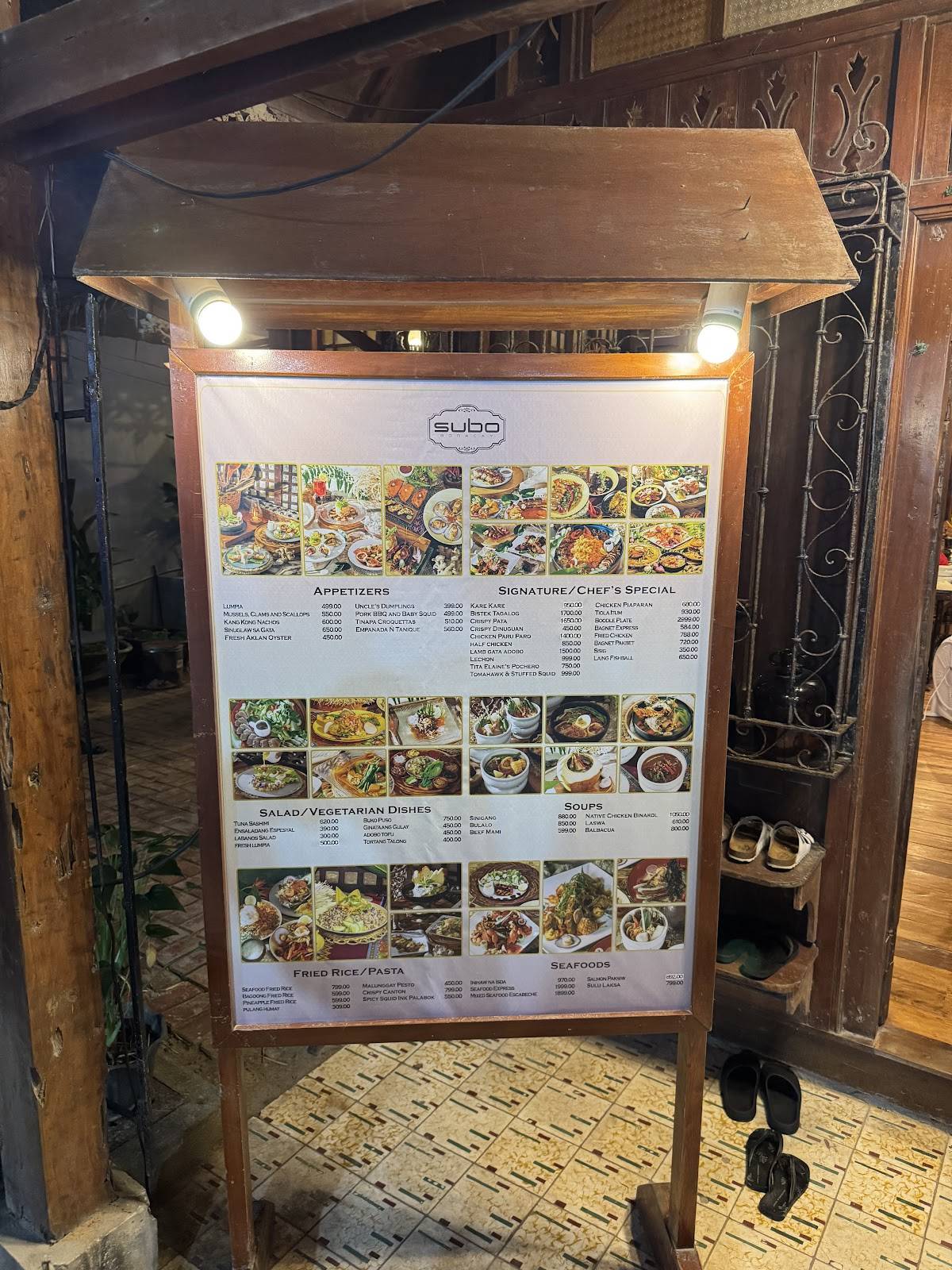 Menu at Subo Boracay cafe, Malay