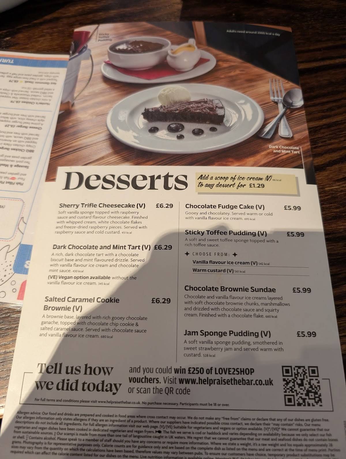 Menu at Sugar Mill restaurant, Bourne