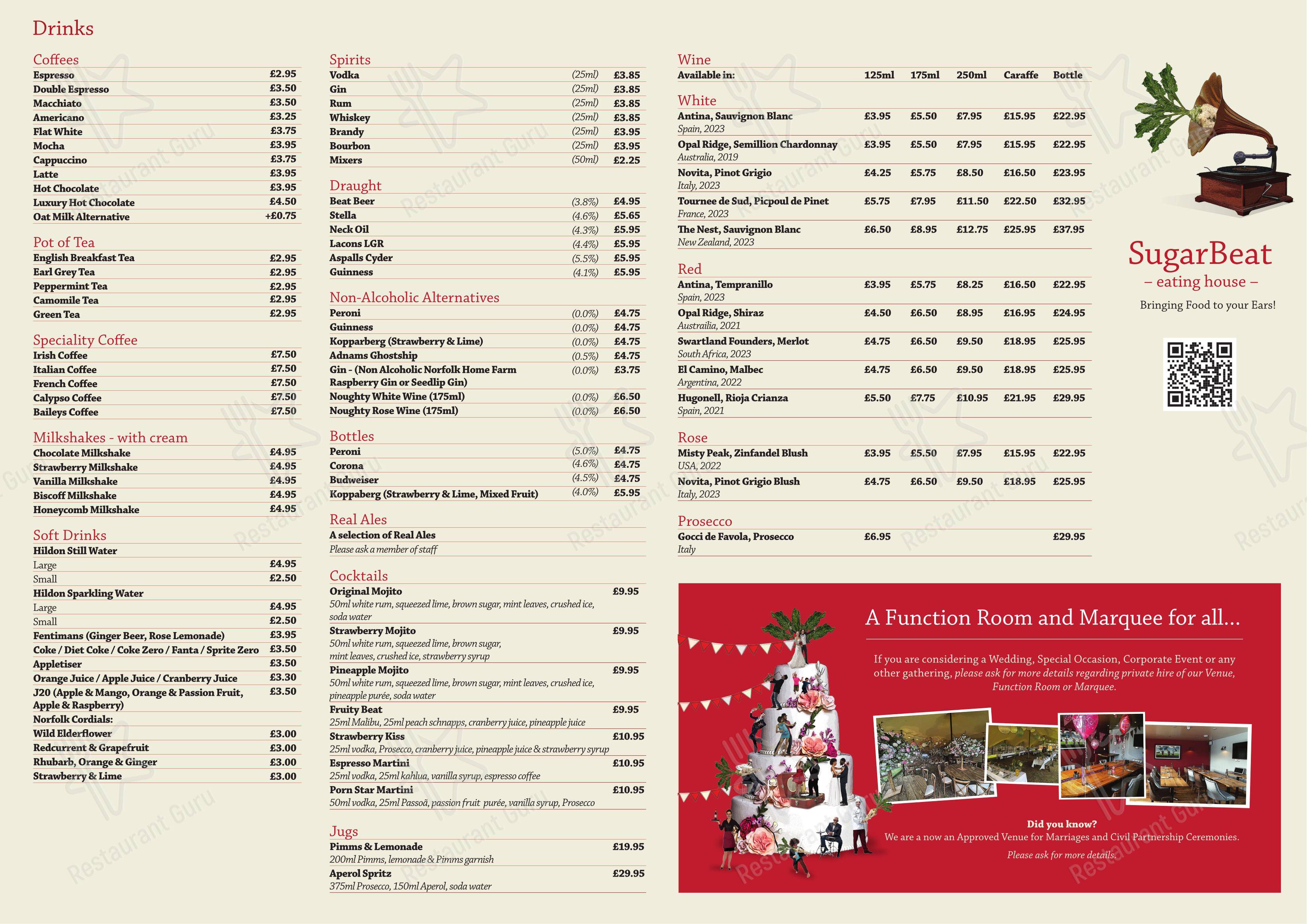 Menu at SugarBeat Eating House restaurant, Norwich