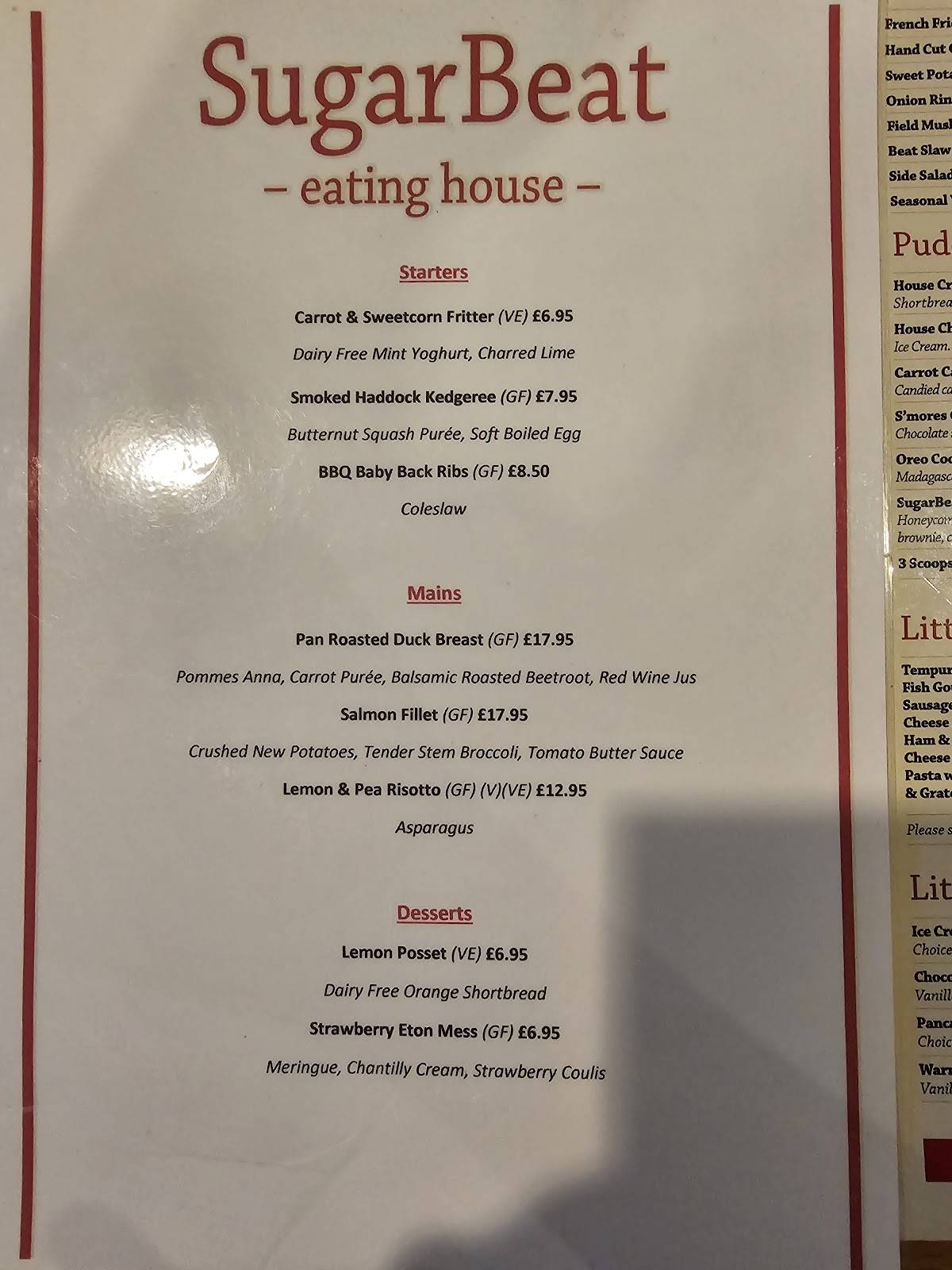 Menu at SugarBeat Eating House restaurant, Norwich
