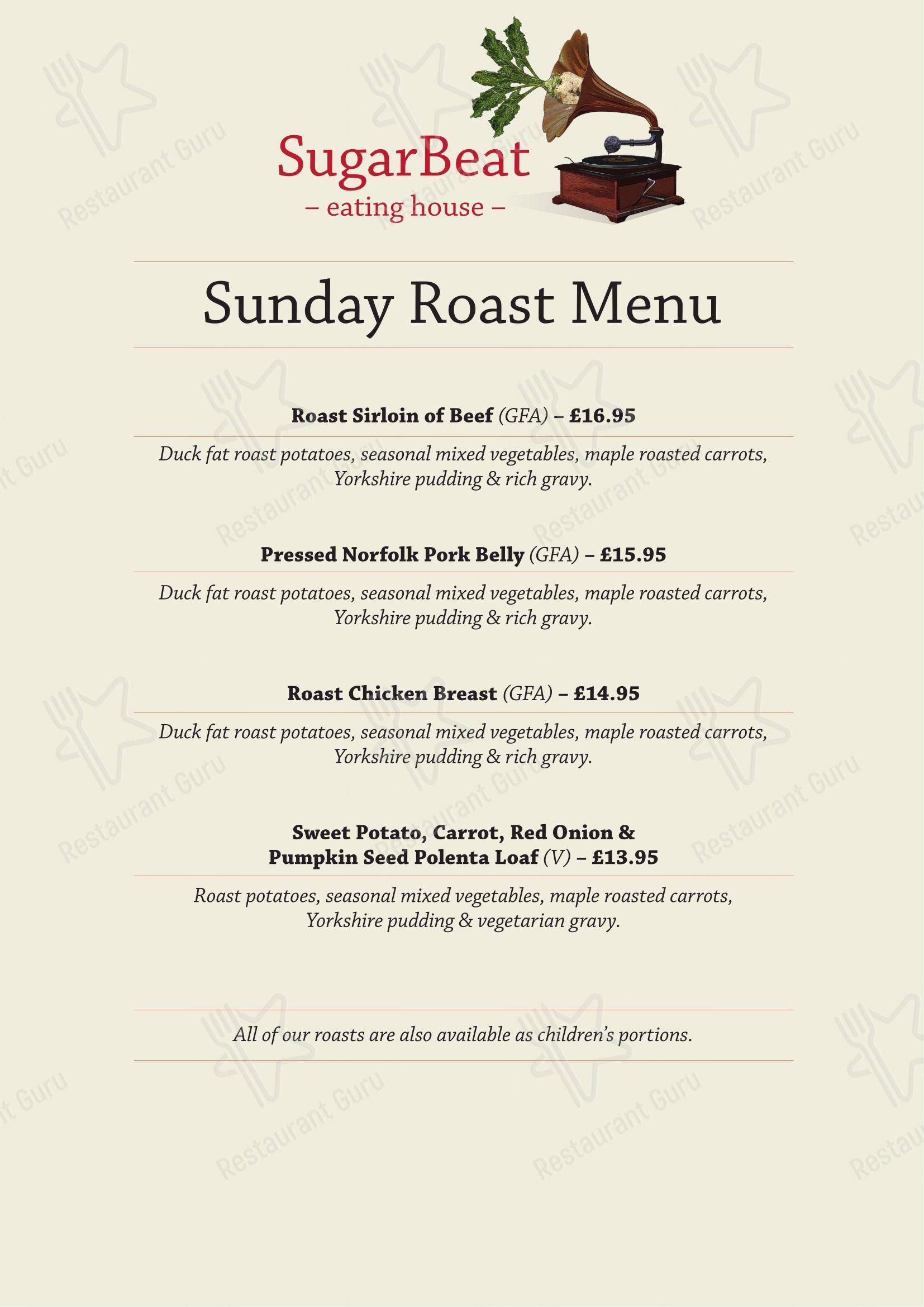 Menu at SugarBeat Eating House restaurant, Norwich