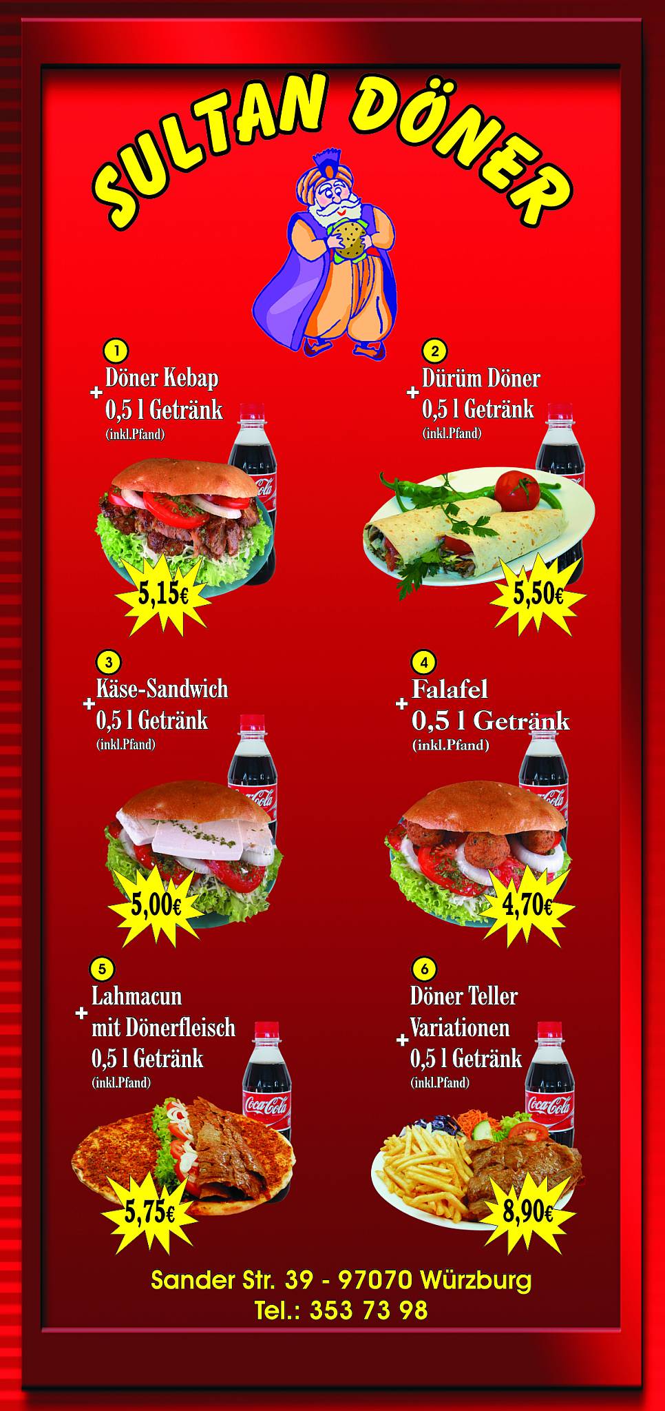 Speisekarte von Sultan Döner restaurant, Würzburg