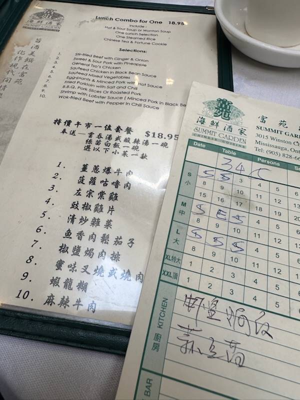 Menu at Summit Garden Chinese Cuisine restaurant, Mississauga