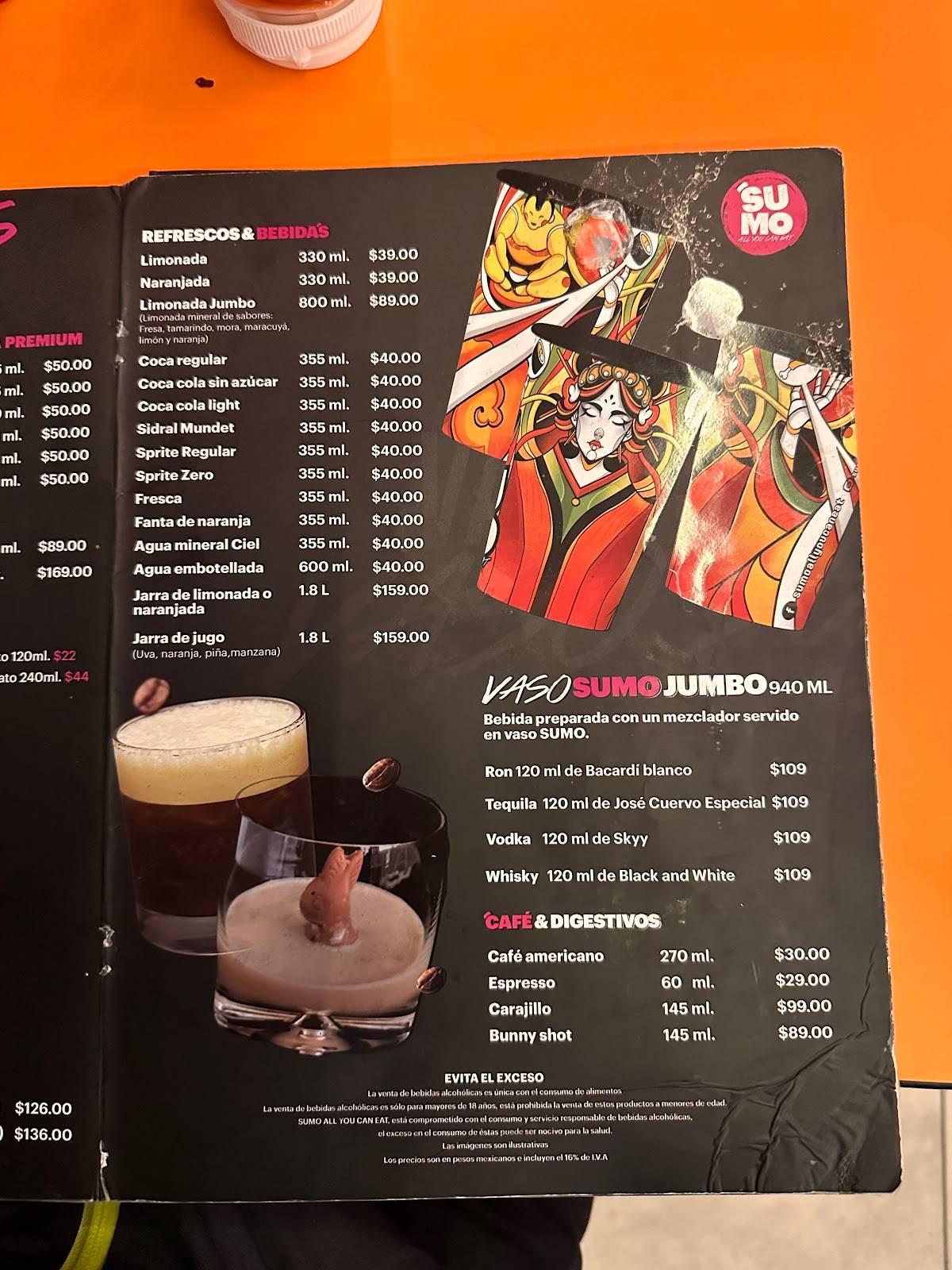 Carta del restaurante Sumo Copilco, Ciudad del México