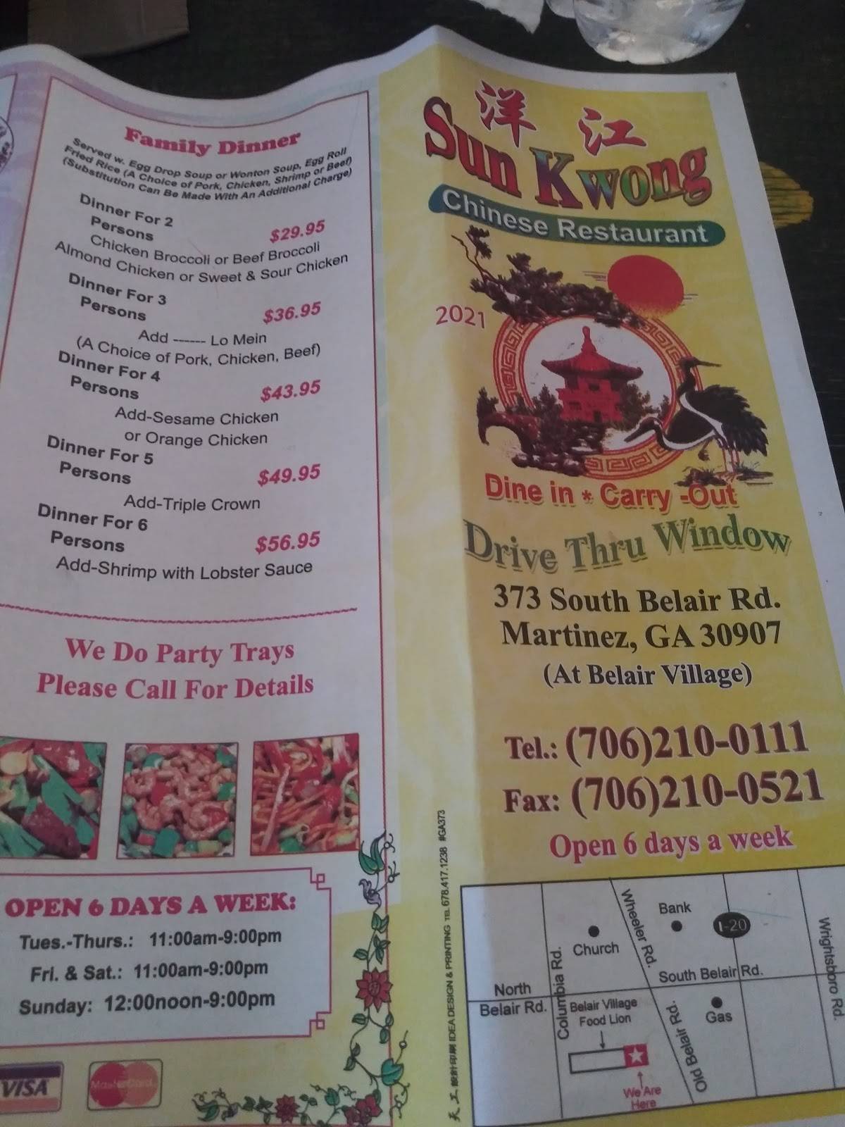 Menu at Sun Kwong Chinese Restaurant, Augusta