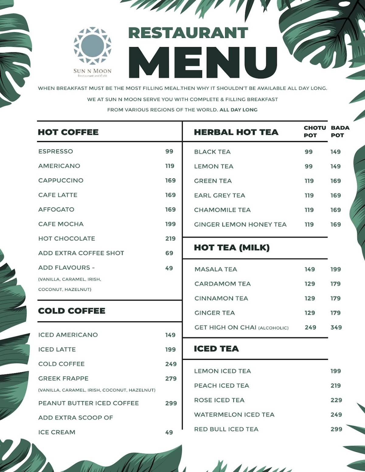 Menu at Sun N Moon Cafe & Restaurant, Udaipur