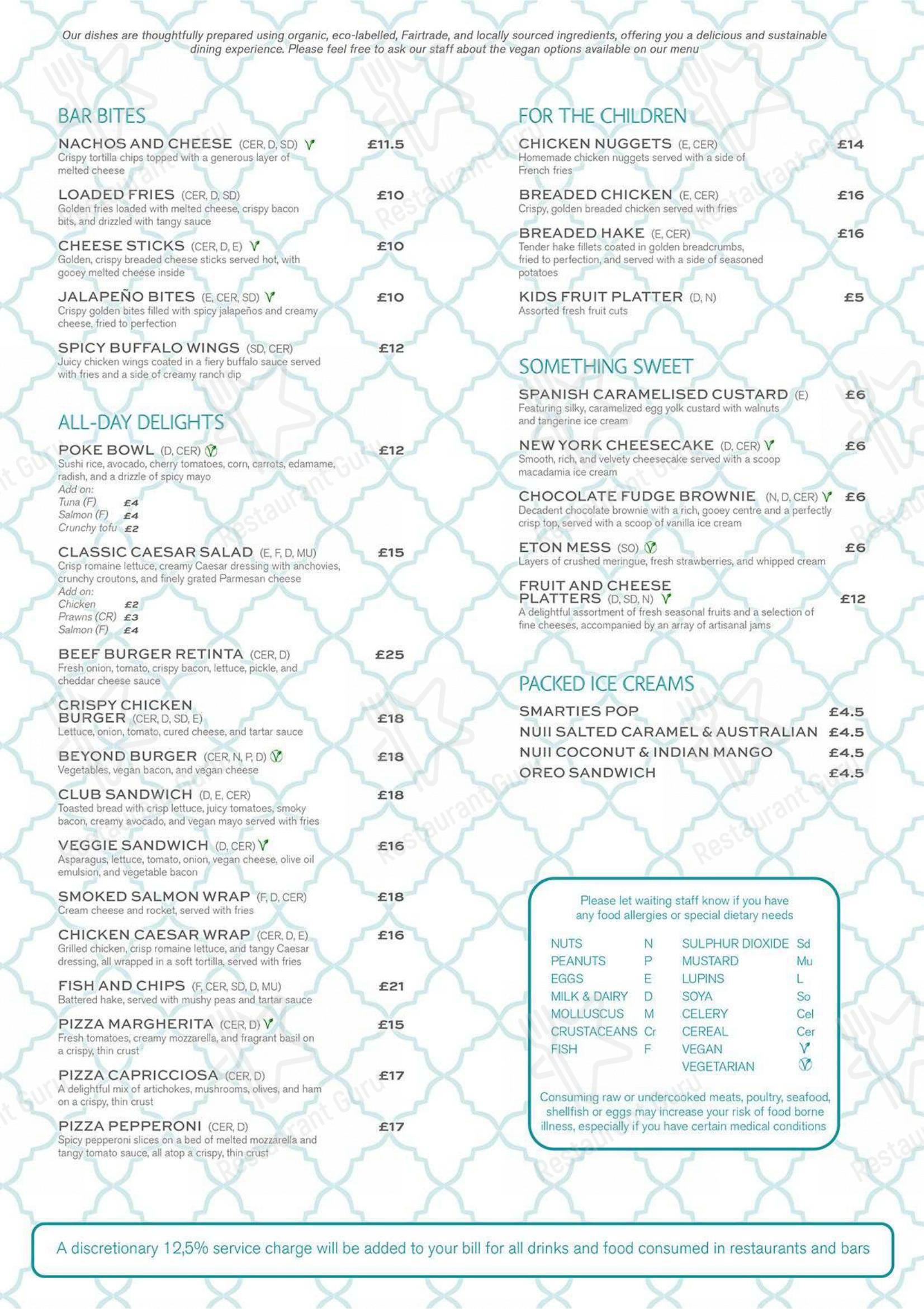 Menu at Sunborn Gibraltar pub & bar, Gibraltar