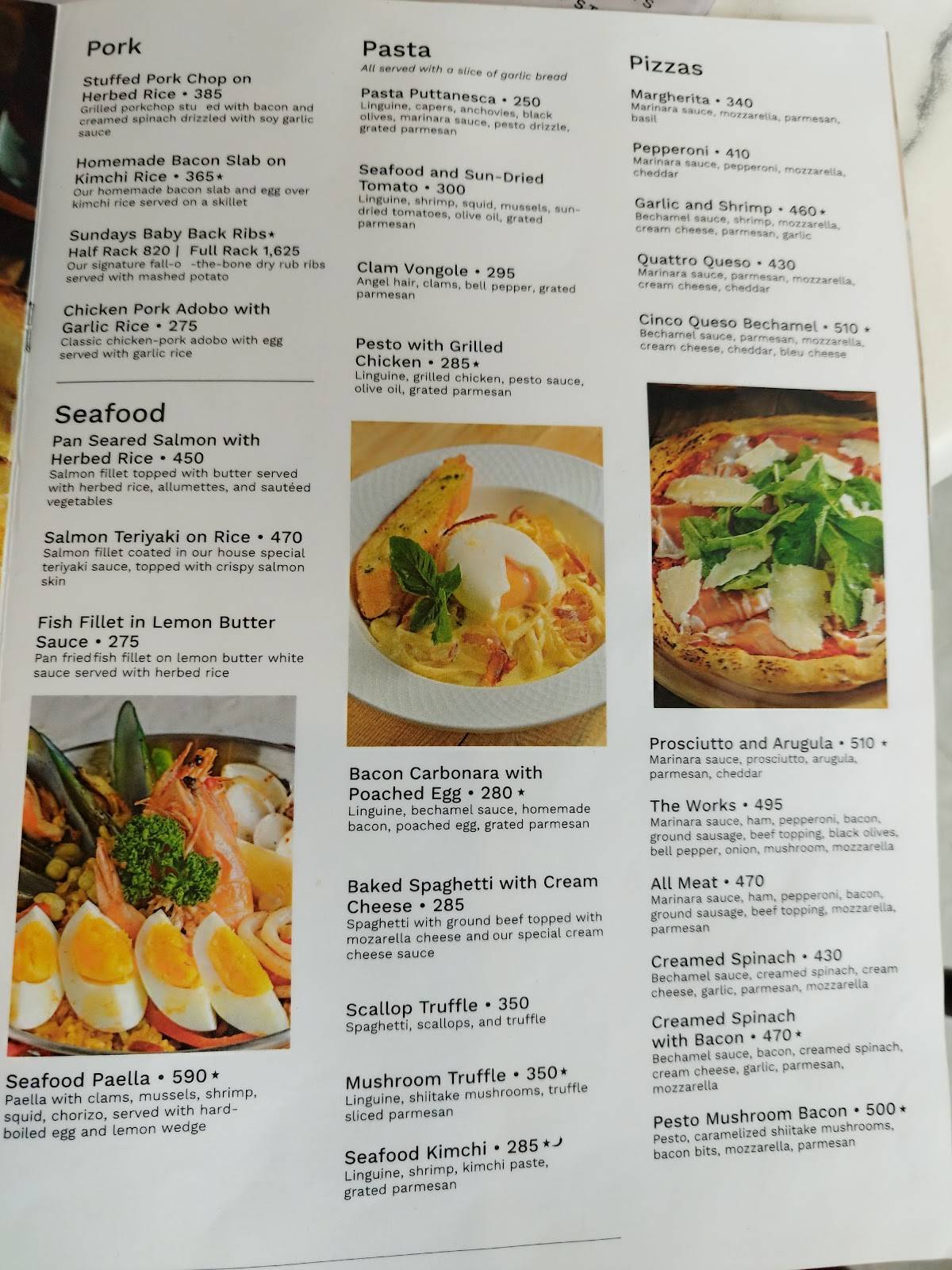 Menu at Sundays Cafe and Restaurant, Marikina