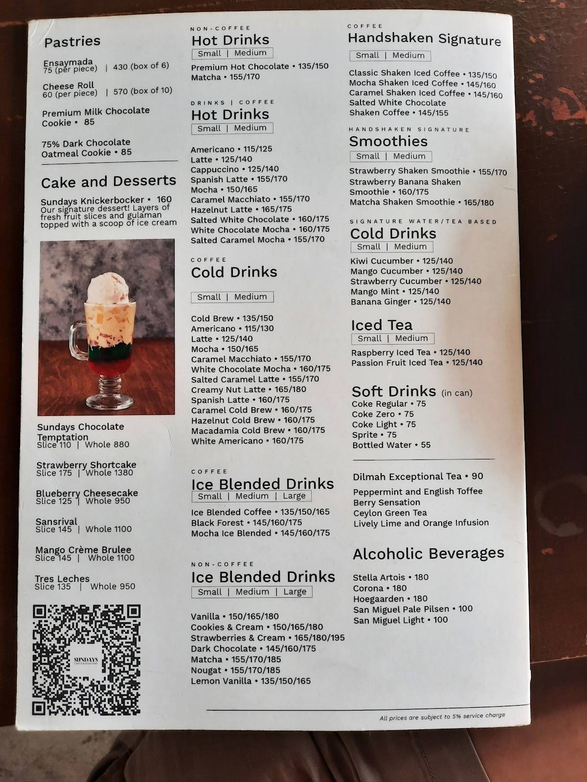Menu at Sundays Cafe and Restaurant, Marikina