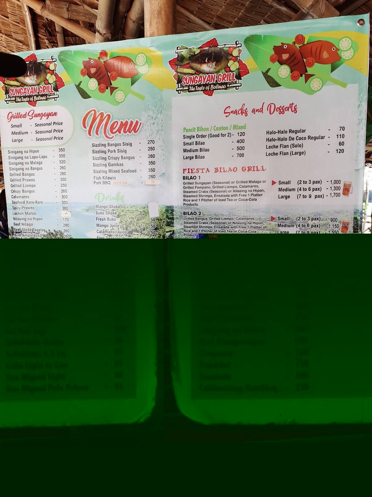 Menu at Sungayan Grill restaurant, Bolinao, 9V34+Q2W