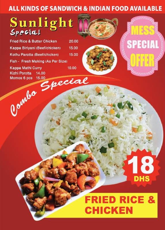 Menu at Sunlight Restaurant, Abu Dhabi, Backside Farook International ...