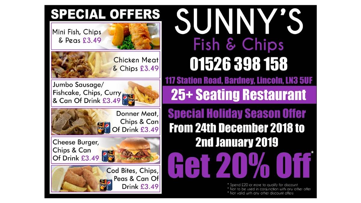 Menu at Sunny Fish and Chips restaurant, Bardney