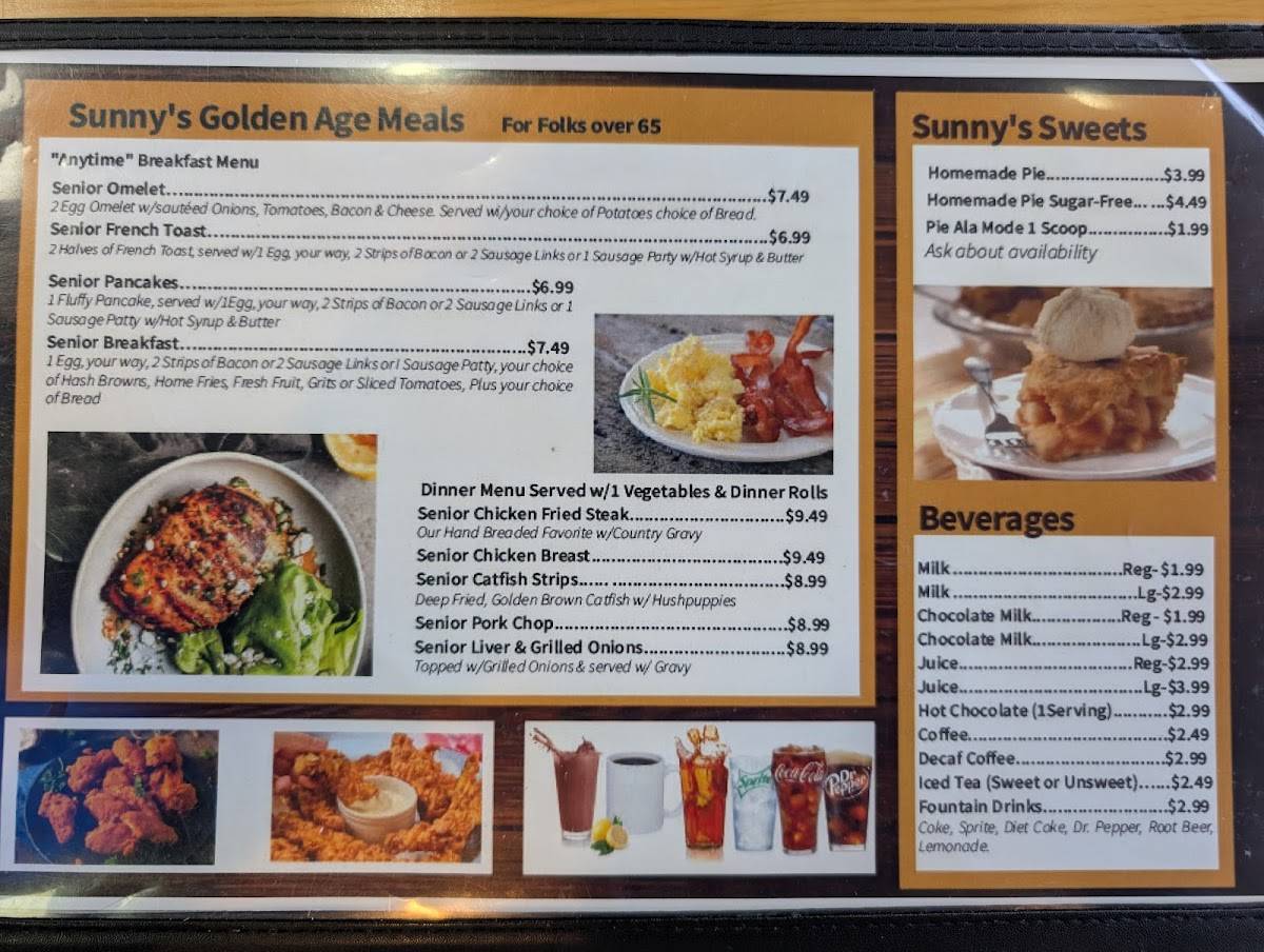 Menu at Sunny's Cafe, Fort Worth