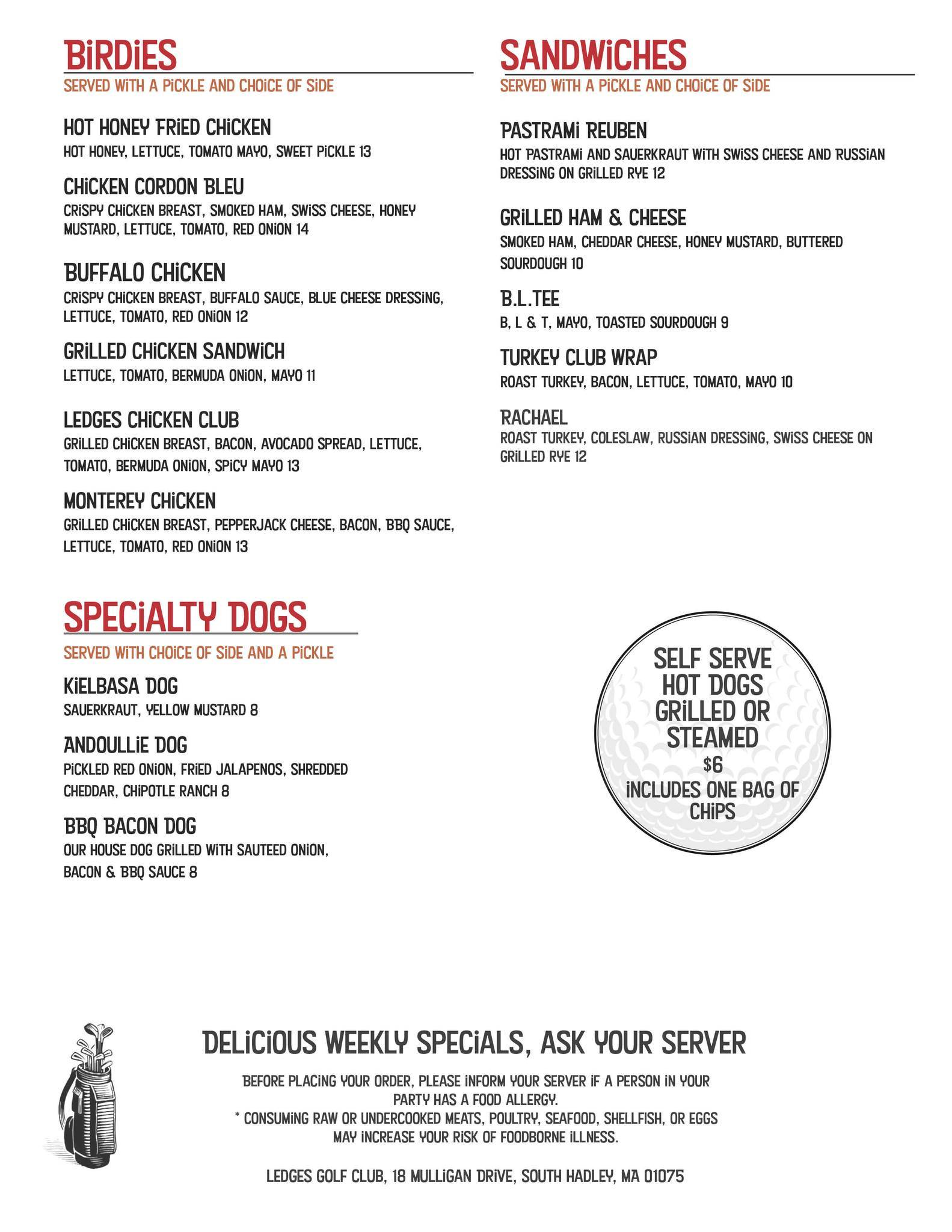 Menu at Sunset Grille restaurant, South Hadley