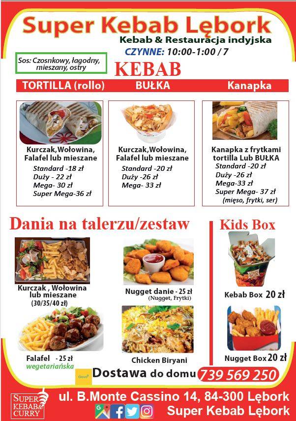 Menu at Super Kebab Lębork Lebork restaurant, Resko, B. Monte Cassino 14
