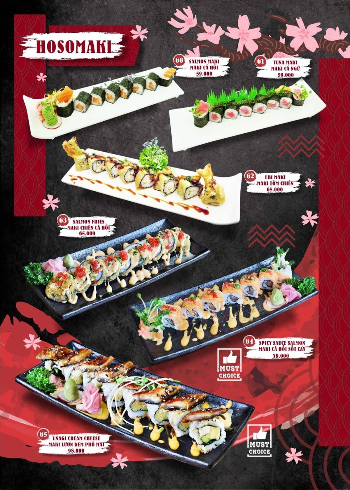 Menu at Sushi Chef restaurant, Ho Chi Minh City
