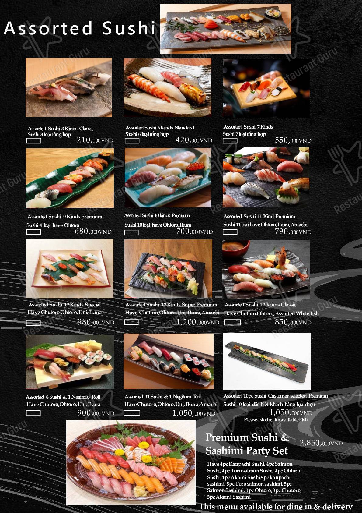 Menu at Sushi Taka Omakase restaurant, Ho Chi Minh City