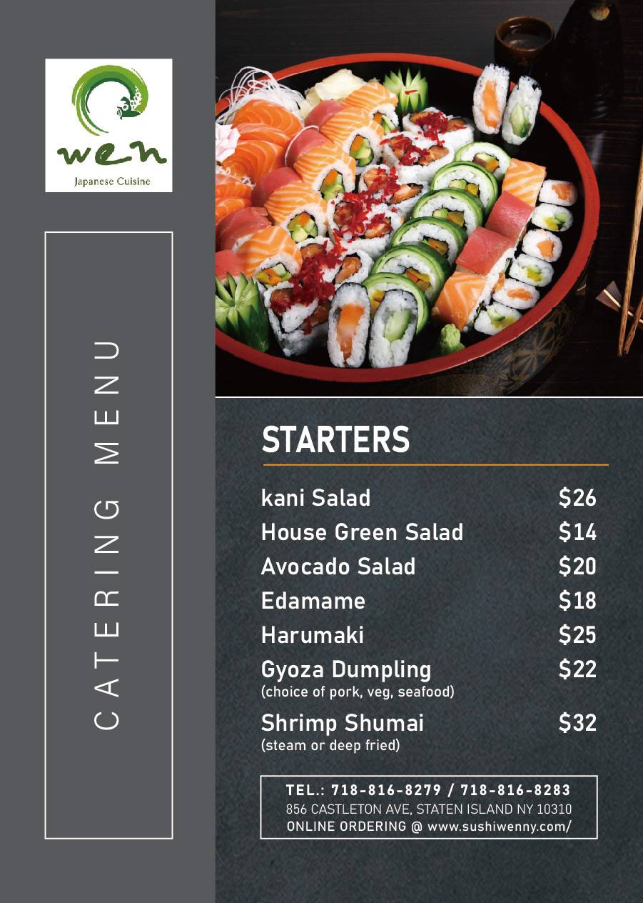 Menu at Sushi Wen restaurant, Bayonne