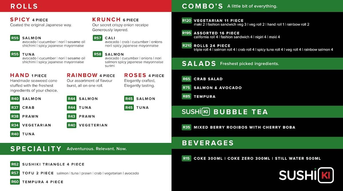 Menu at Sushiki Sushi & PokE Bar Rynfield, Benoni