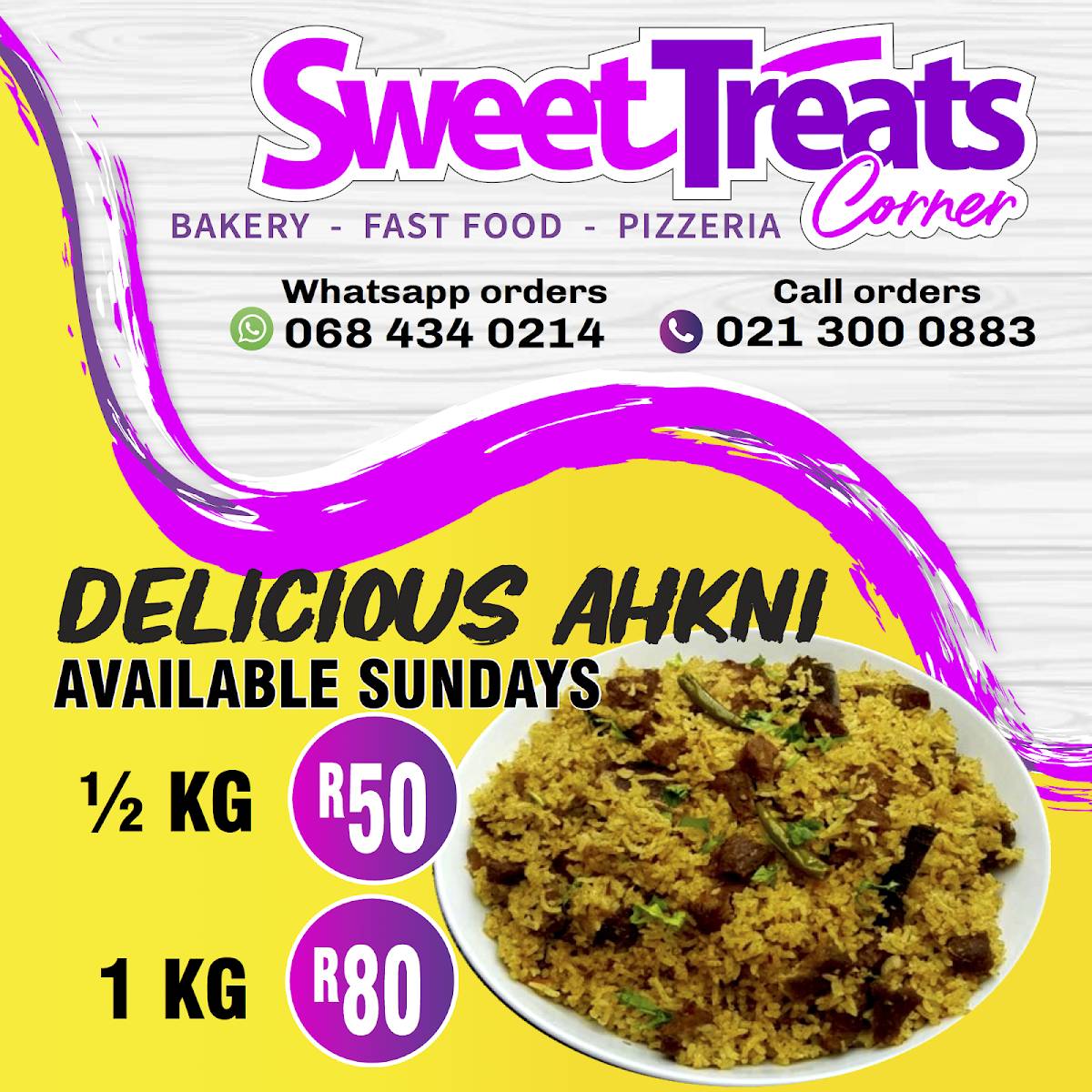 Menu at Sweets Treats Corner restaurant, Cape Town