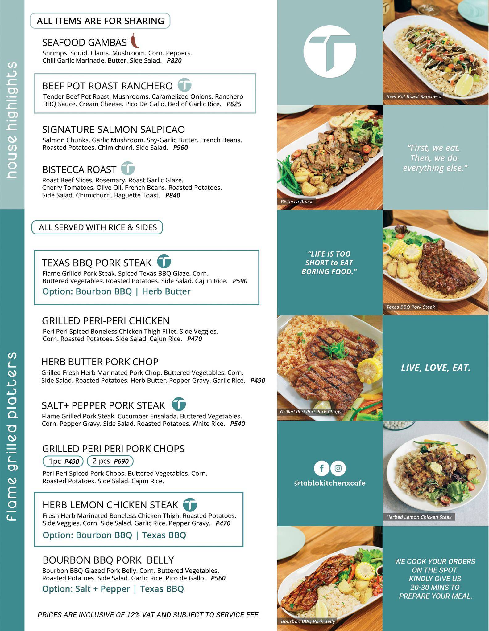 Menu at TABLO kitchen x cafe South Triangle QC, Quezon City