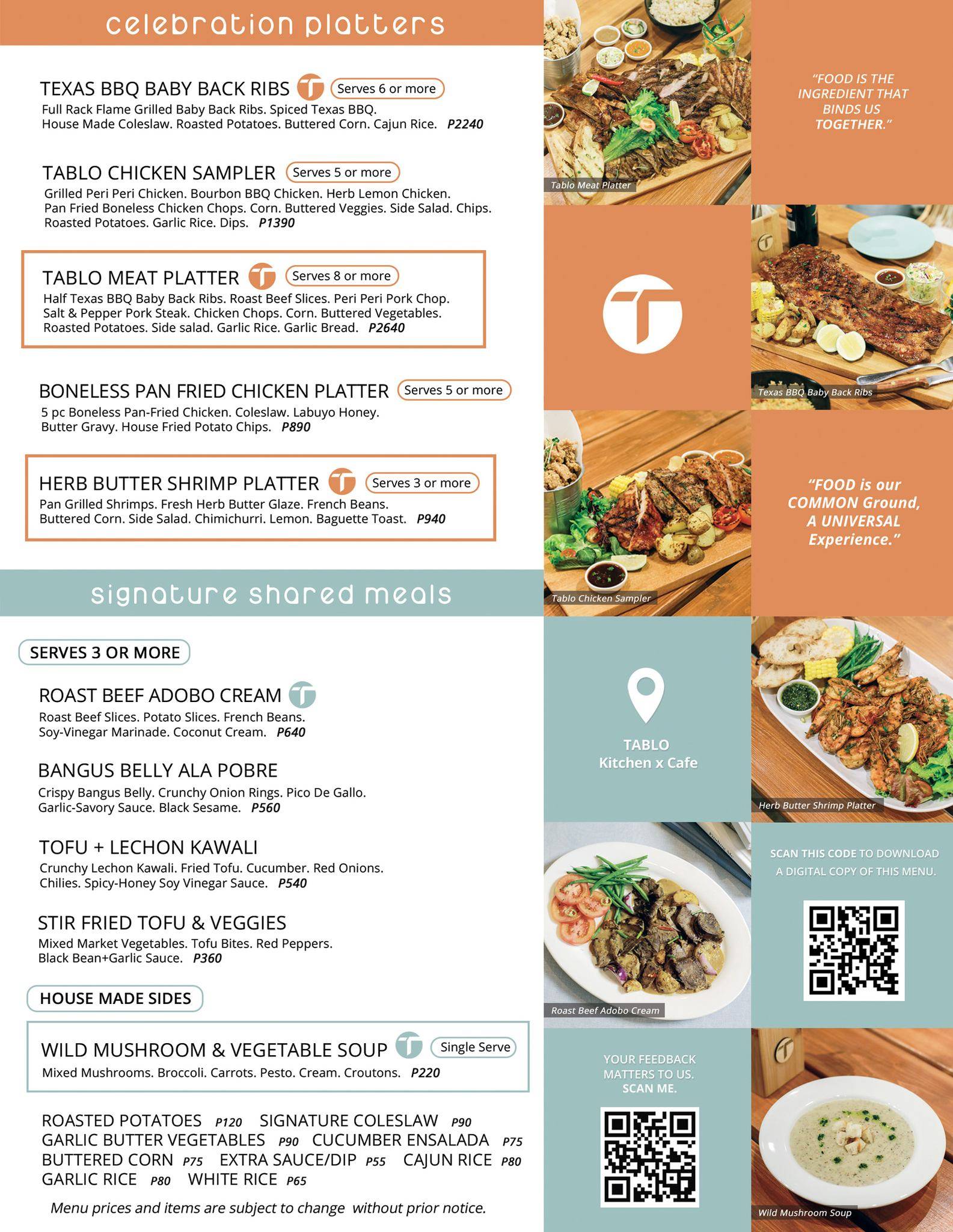 Menu at TABLO kitchen x cafe South Triangle QC, Quezon City
