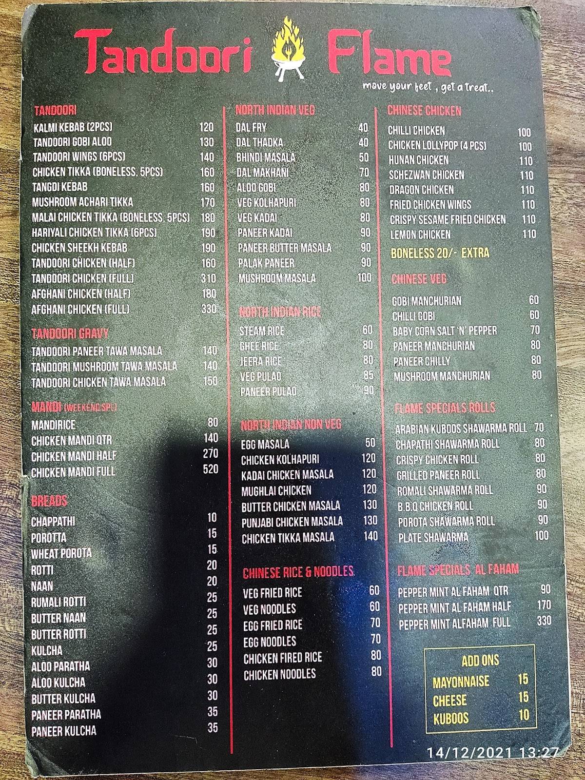 Menu at TANDOORI FLAME, Bengaluru