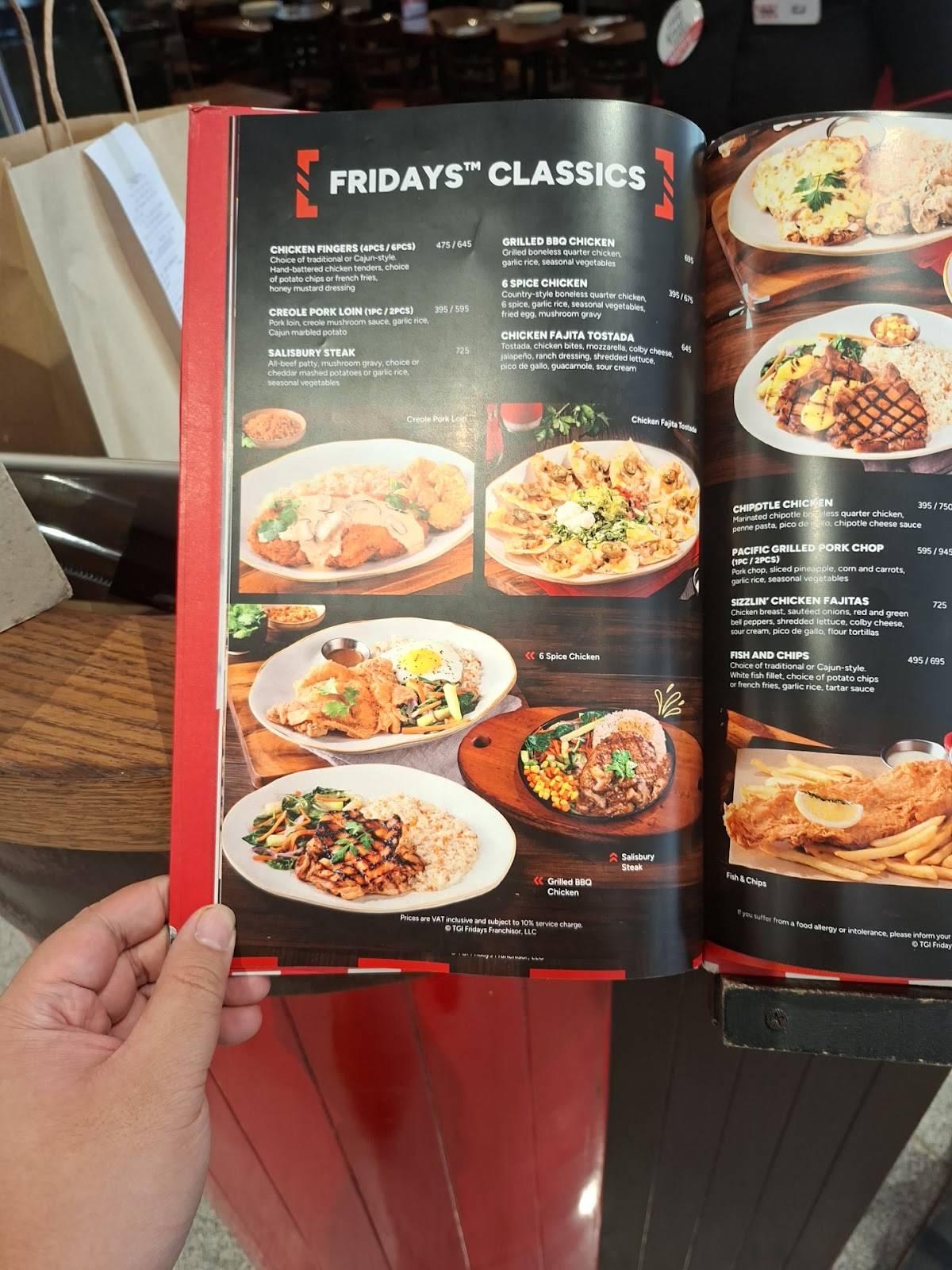 Menu at TGI FRIDAYS restaurant, Cebu City, Ground level