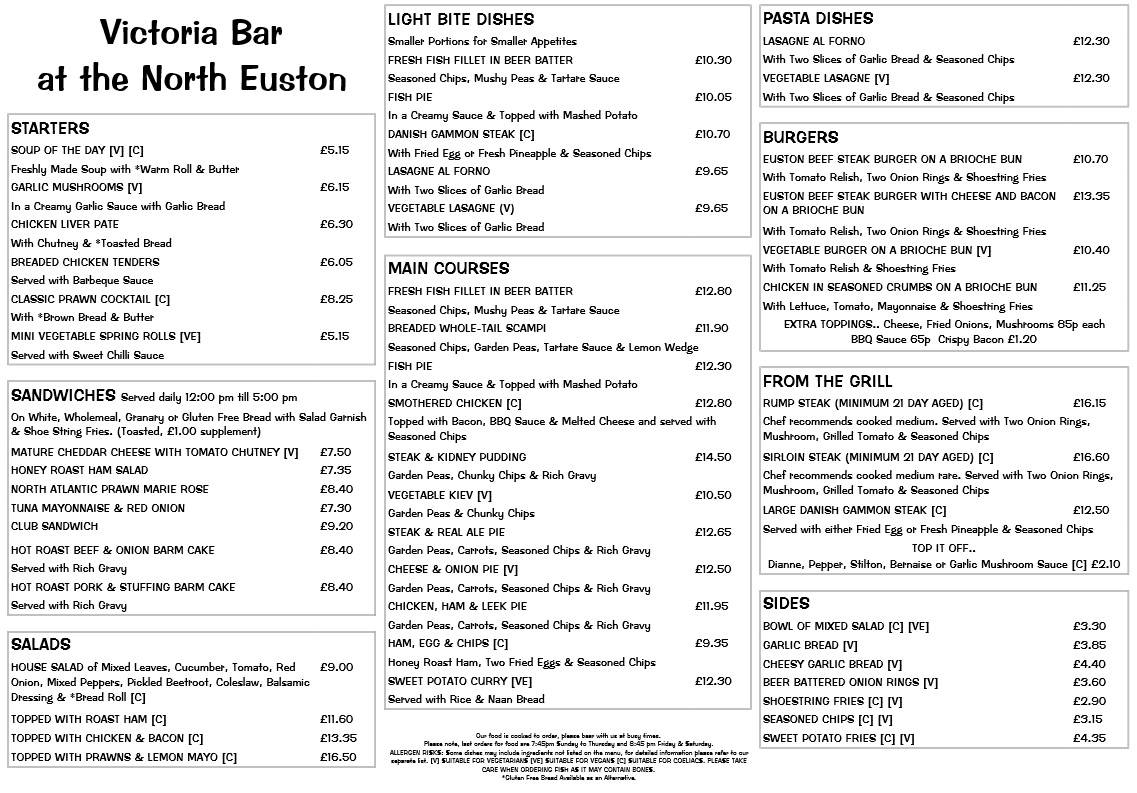 Menu at THE BAY at the North Euston Hotel restaurant, Fleetwood