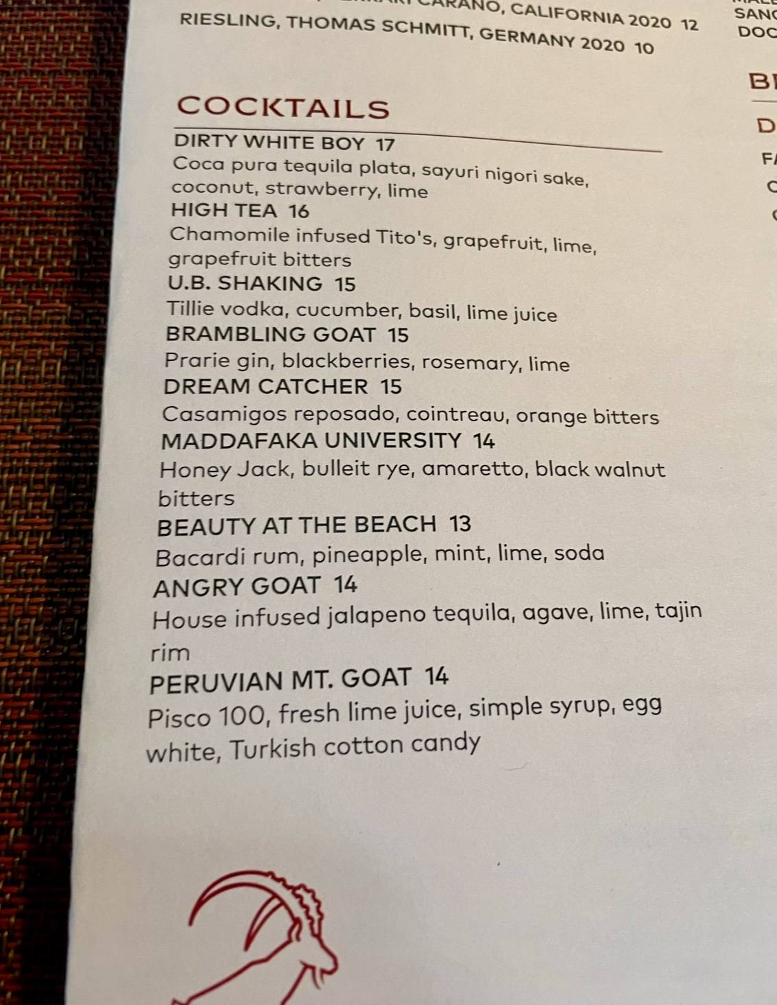 Menu at THE GOAT by David Burke pub & bar, Union Beach