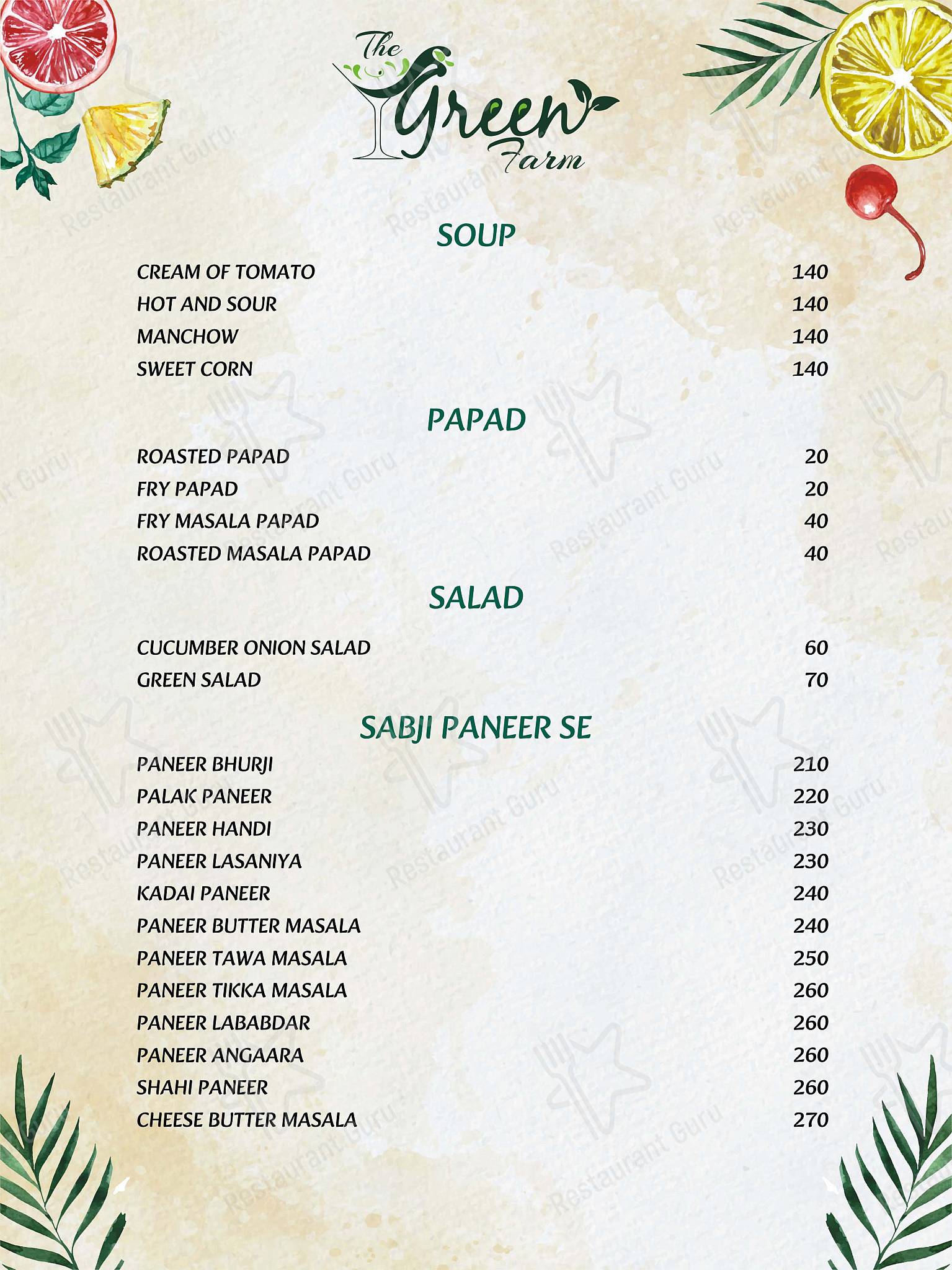 Menu at THE GREEN FARM, Mehsana