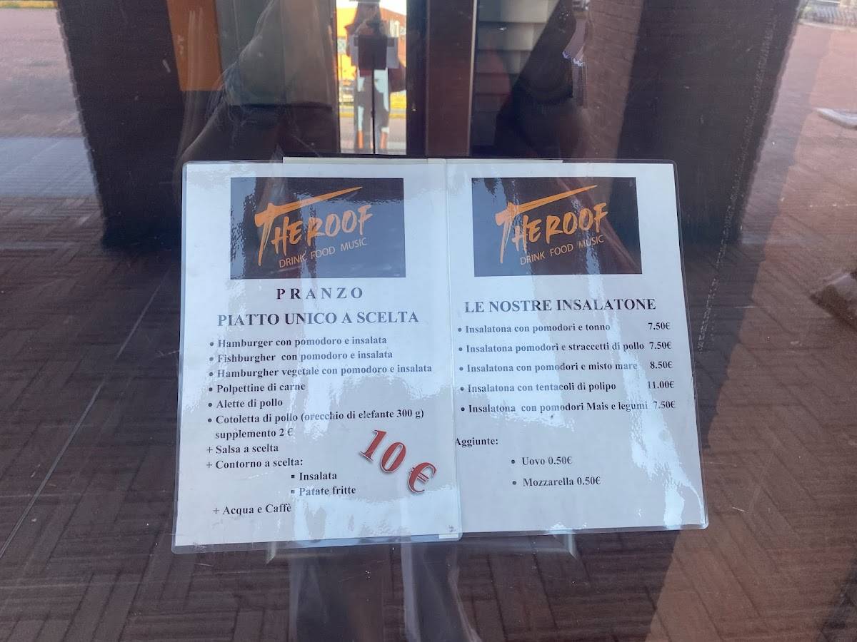 Menu au THE ROOF pub et bar, Parme