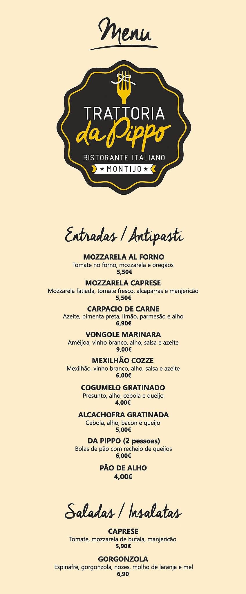 Menu em TRATTORIA da Pippo pizzaria, Montijo