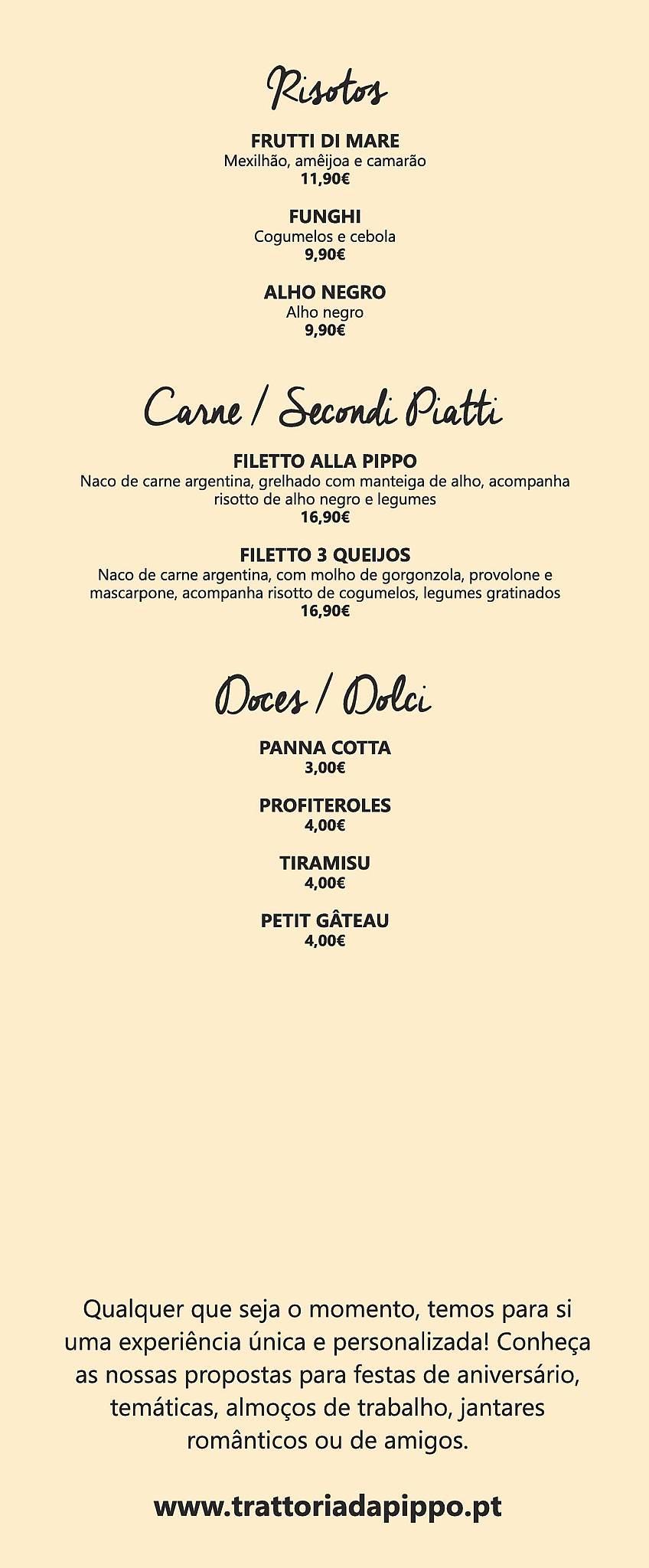 Menu em TRATTORIA da Pippo pizzaria, Montijo