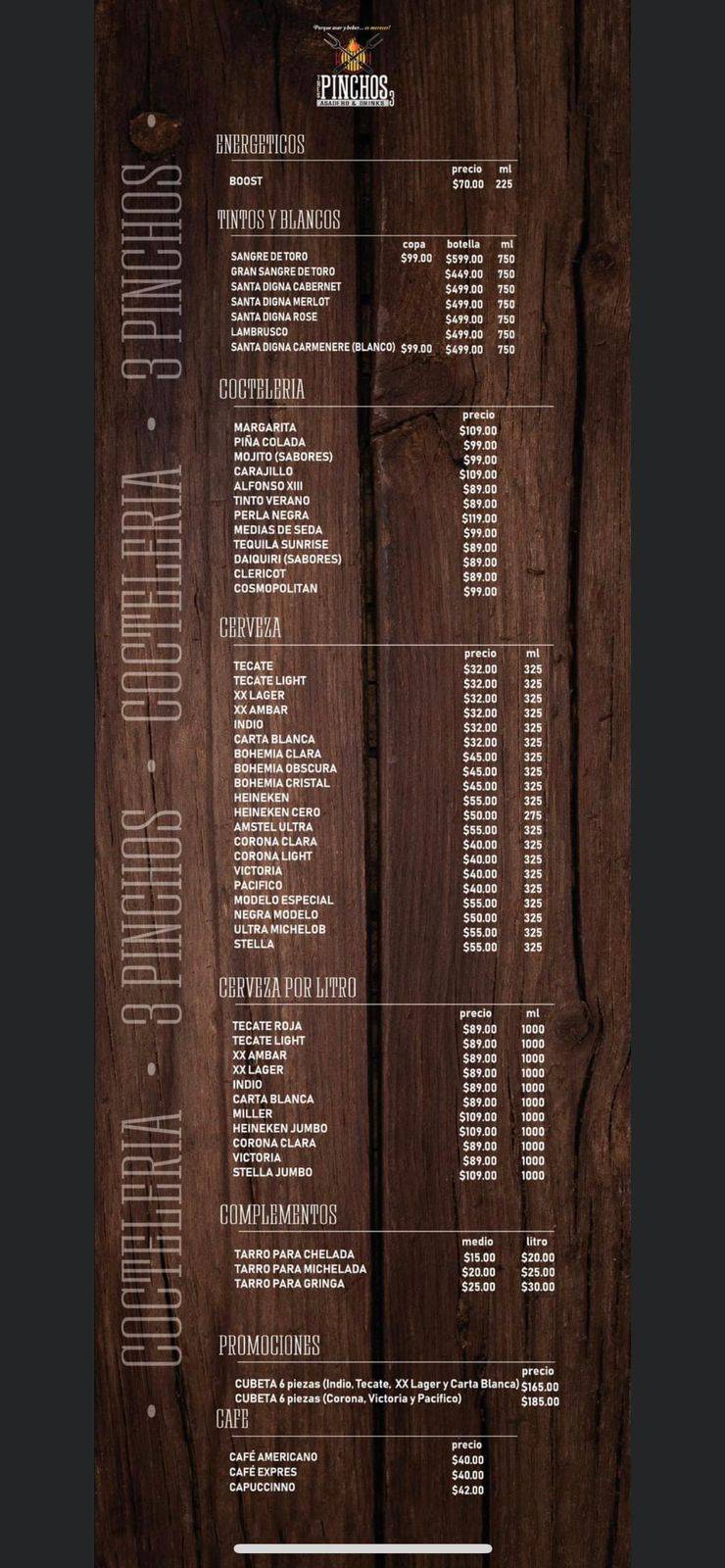 Menu at TRES PINCHOS 3 asadero-bar, Aguascalientes