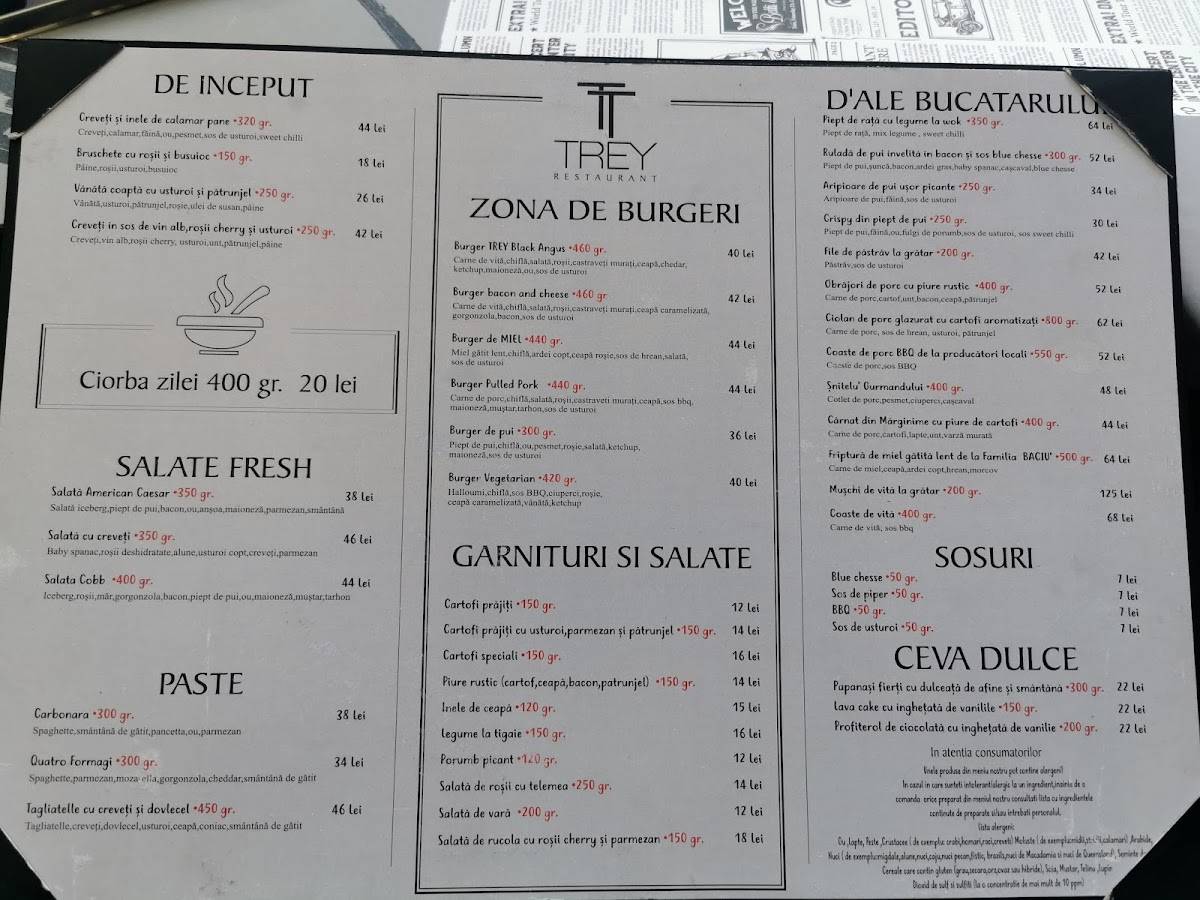 Menu at TREY Restaurant, Sibiu