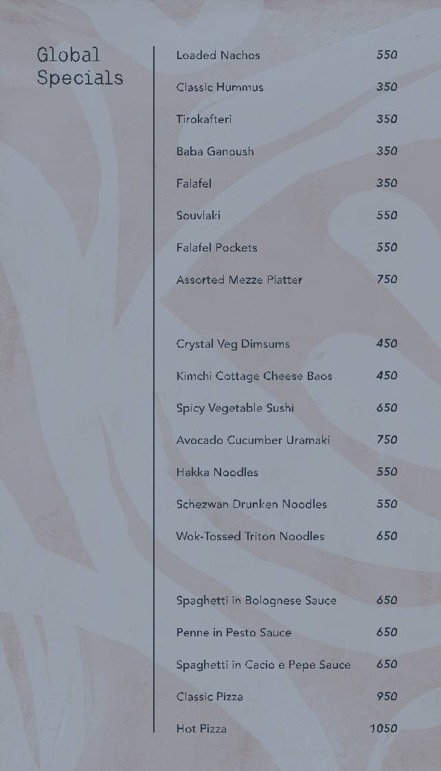 Menu at TRITON, Ahmedabad