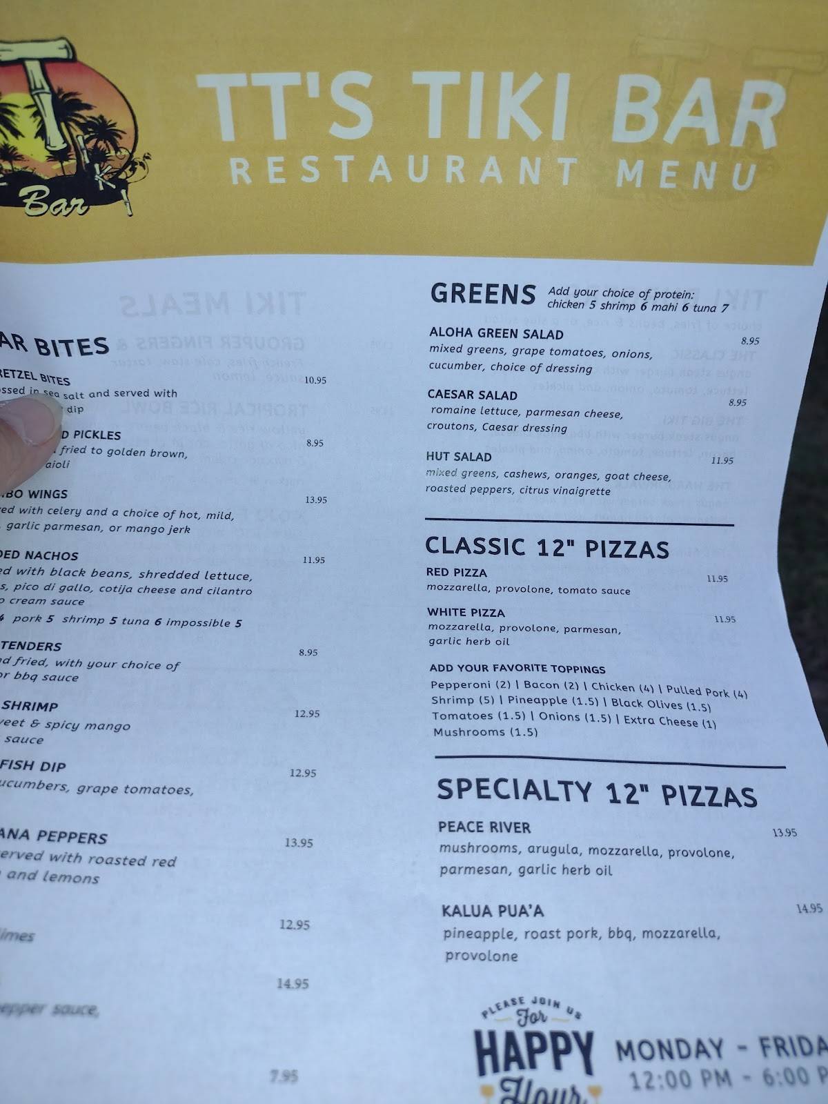 Menu at TT's Tiki Bar, Punta Gorda