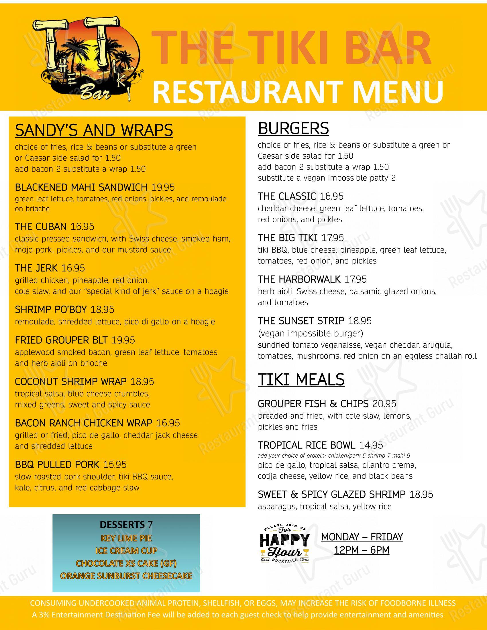 Menu at TT's Tiki Bar, Punta Gorda