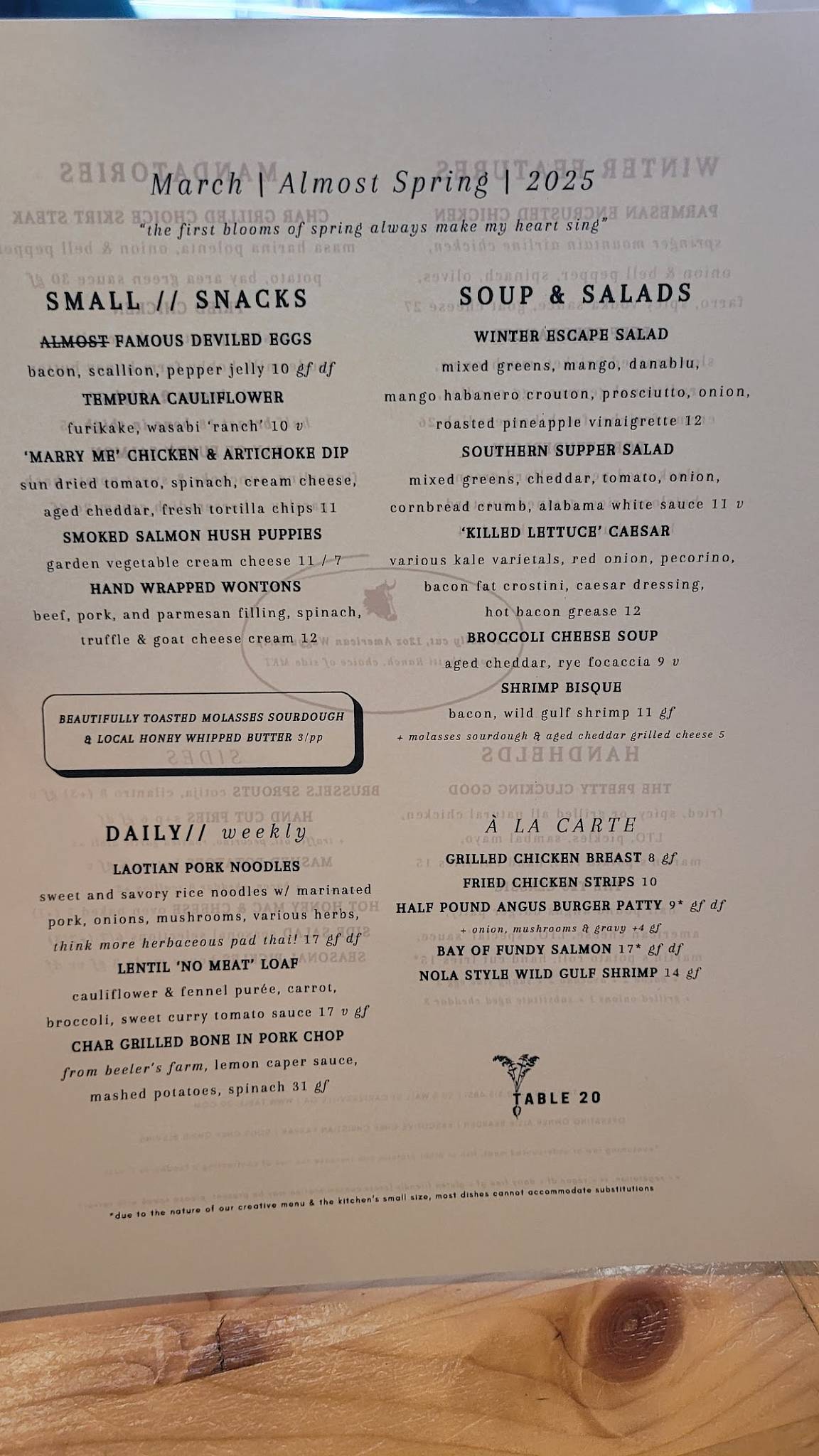 Menu at Table 20 pub & bar, Cartersville