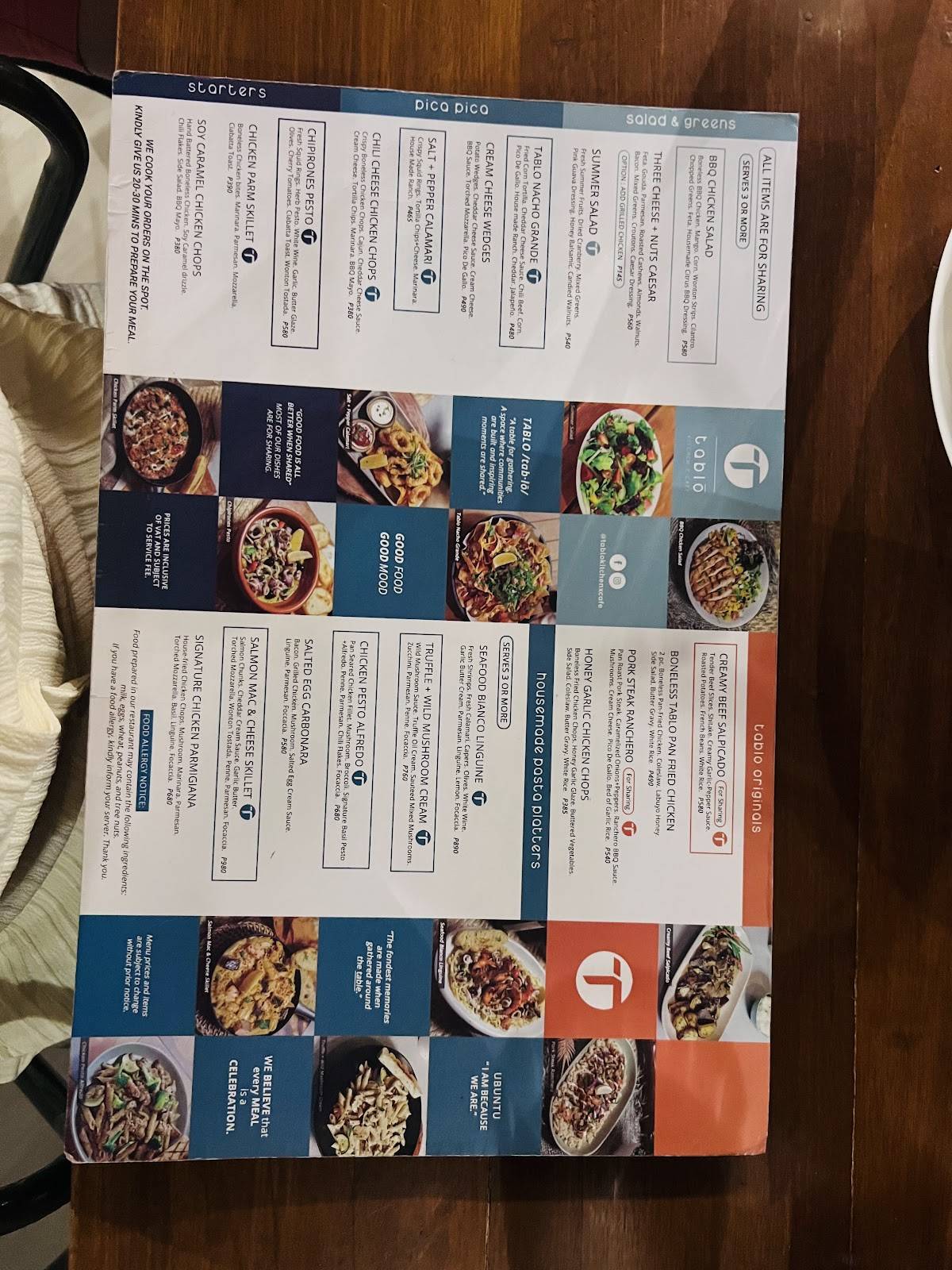 Menu at Tablo Kitchen x Cafe Timog QC, Quezon City