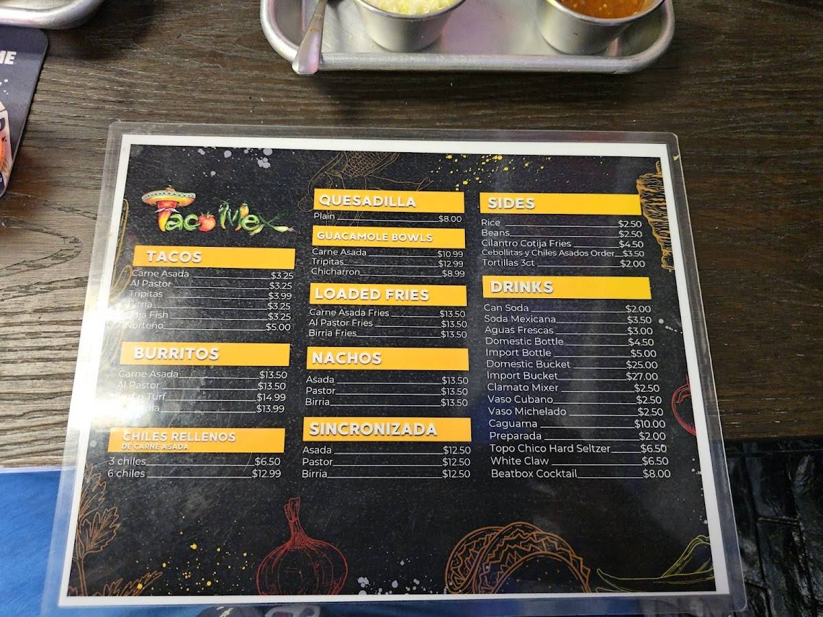 Menu at Taco Mex restaurant, Calexico, 900 W Birch St Suite #7 & #8