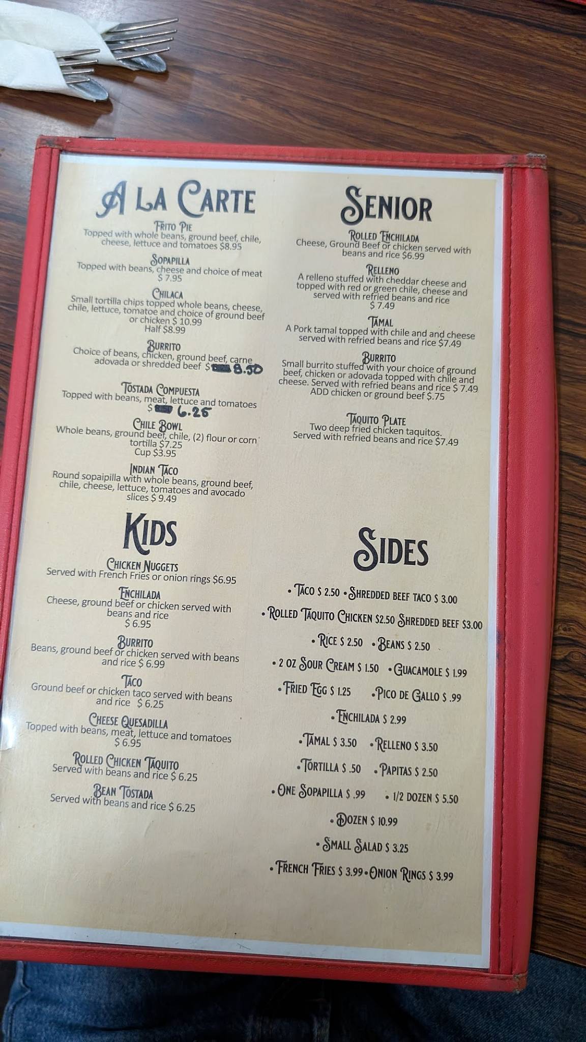 Menu at Taco Sal Restaurant, Albuquerque